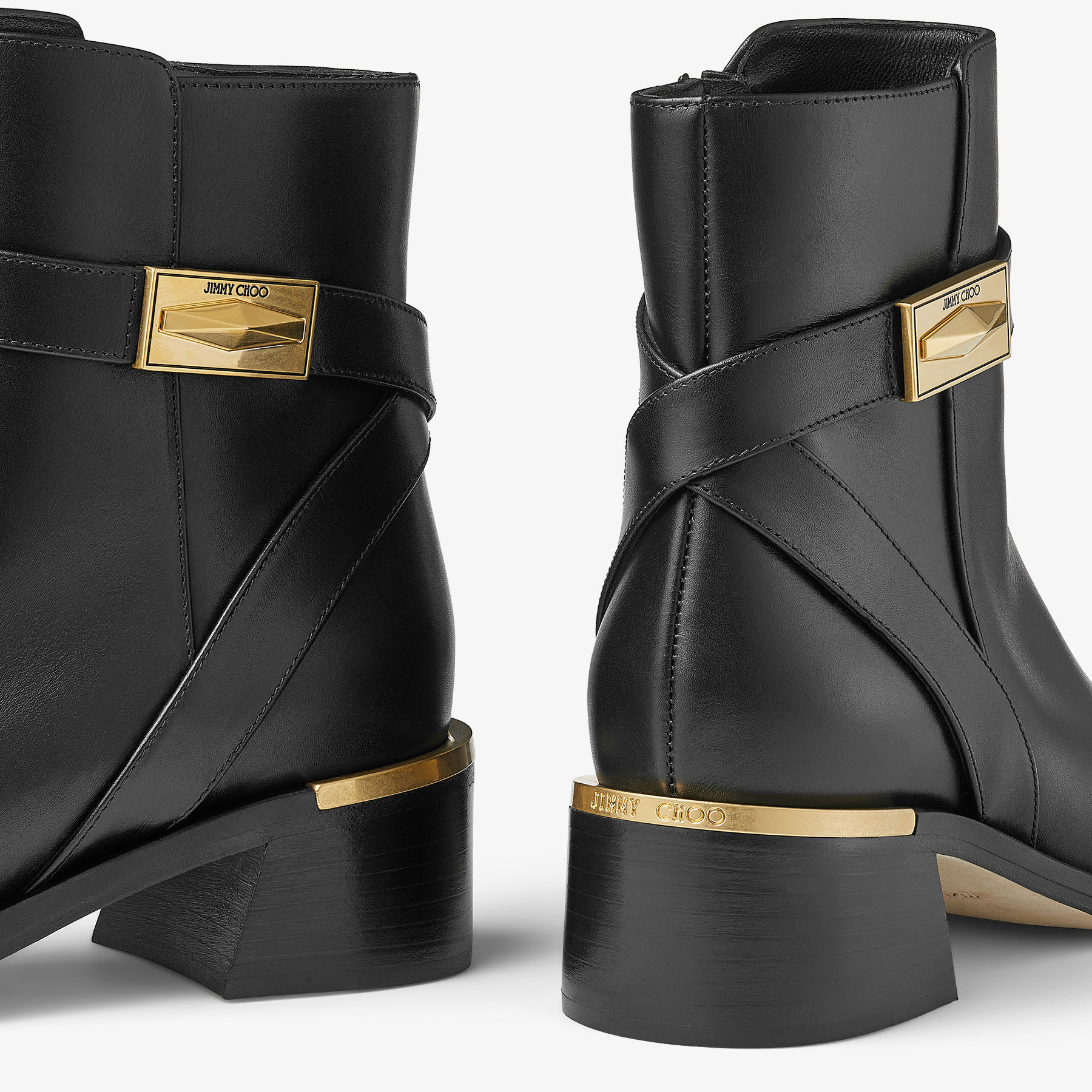 Diantha 45 | Black Calf Leather Ankle Boots with Diamond Hardware | New Collection | JIMMY CHOO