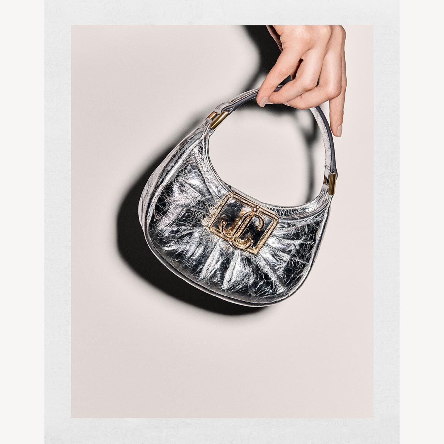Edie Hobo Mini | Silver Vintage Metallic Leather Mini Bag | JIMMY CHOO