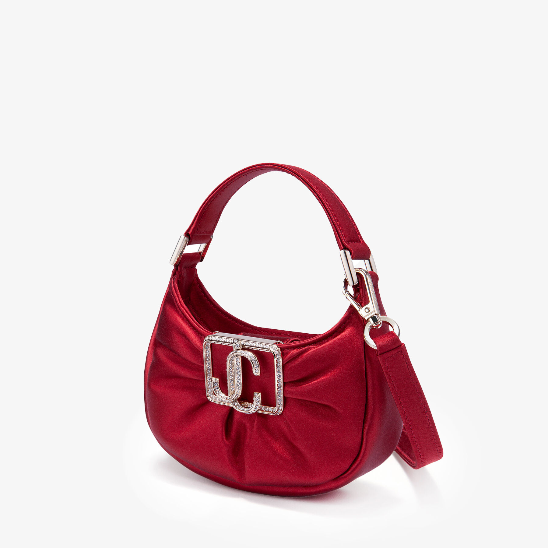 Edie Hobo Mini | Ruby Red Satin Mini Bag | JIMMY CHOO
