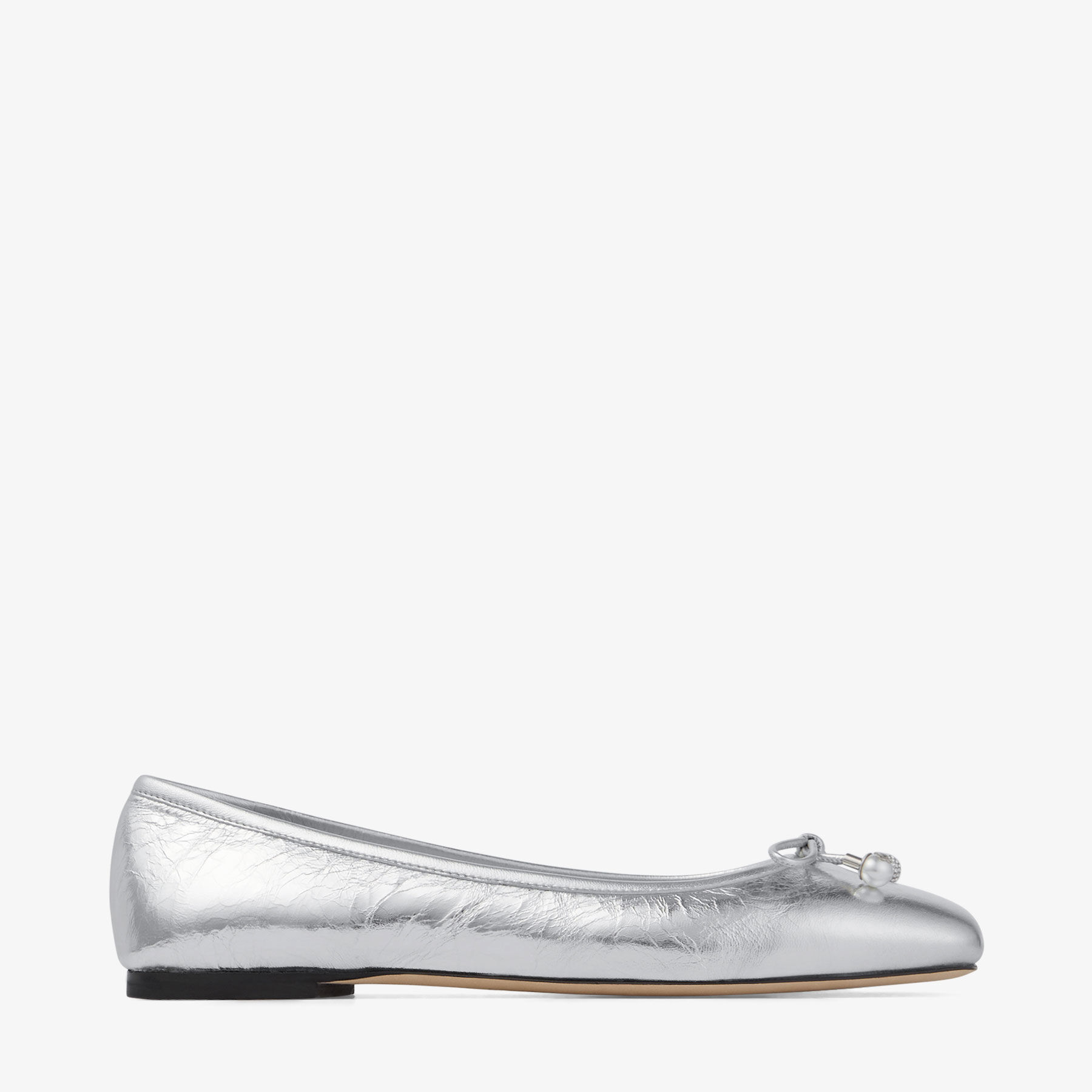 Elme Flat | Silver Vintage Metallic Leather Flats | JIMMY CHOO