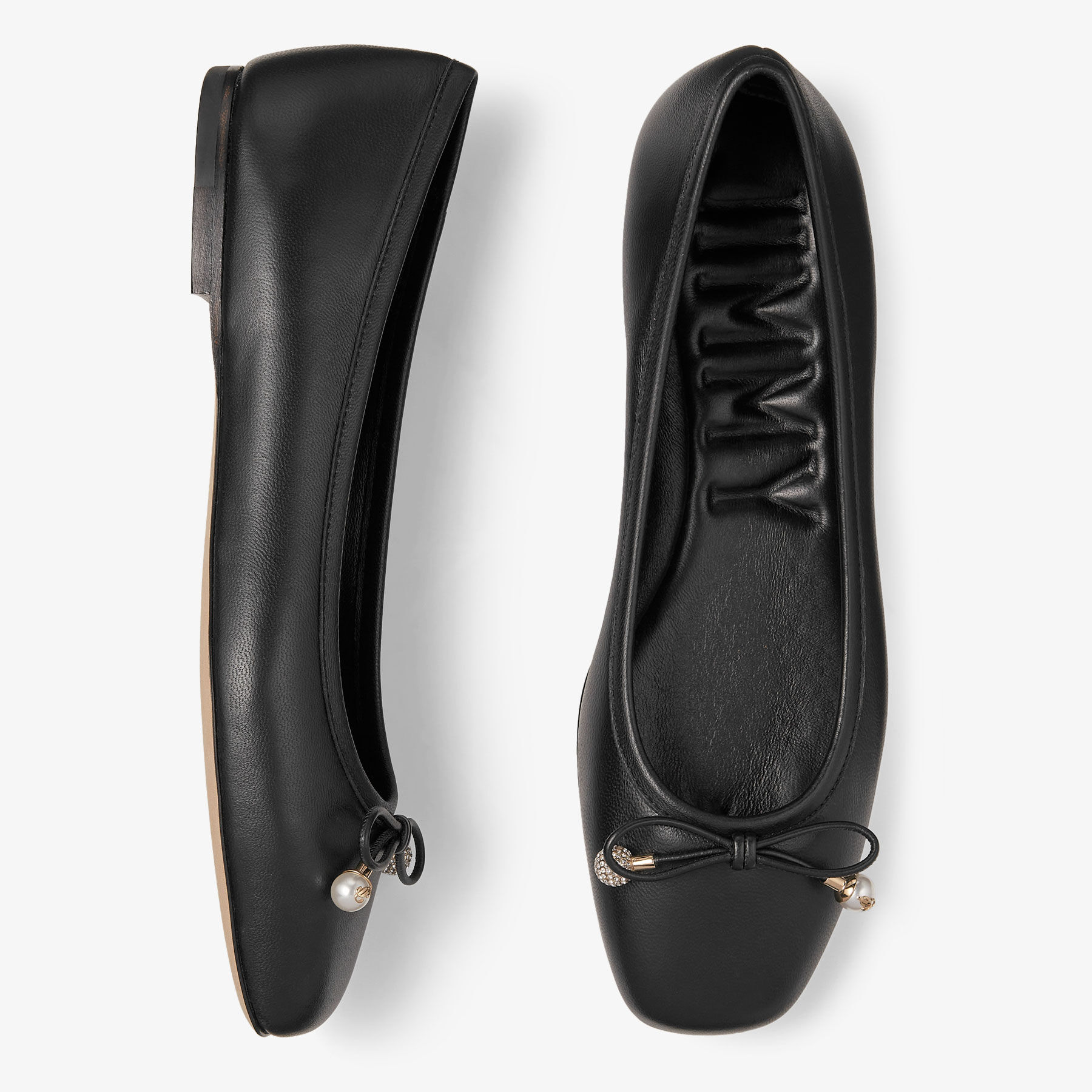 ELME FLAT | Black Nappa Leather Flats with Pearl Embellishment | Summer ...