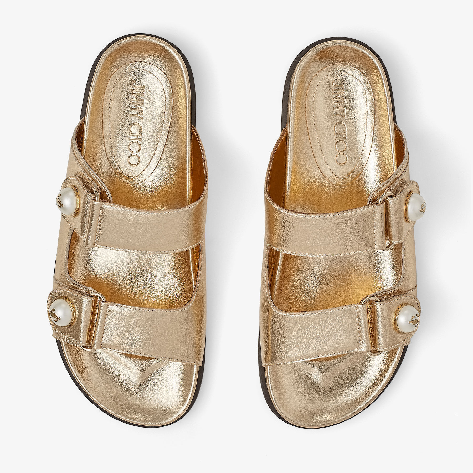 Fayence Sandal | Gold Metallic Nappa Leather Sandals with Pearls ...