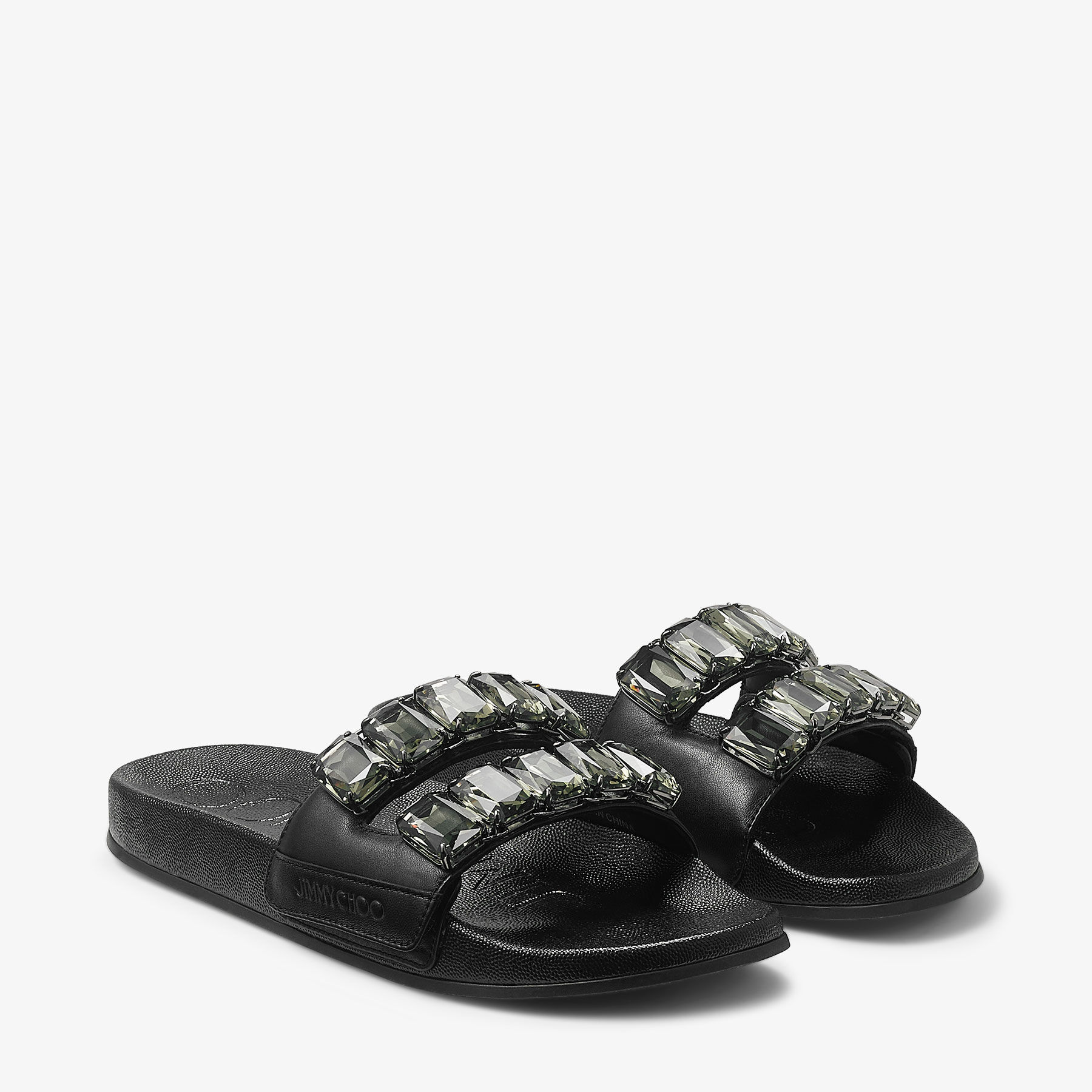 Fitz/Crystal | Black Nappa Leather Crystal Slides | JIMMY CHOO
