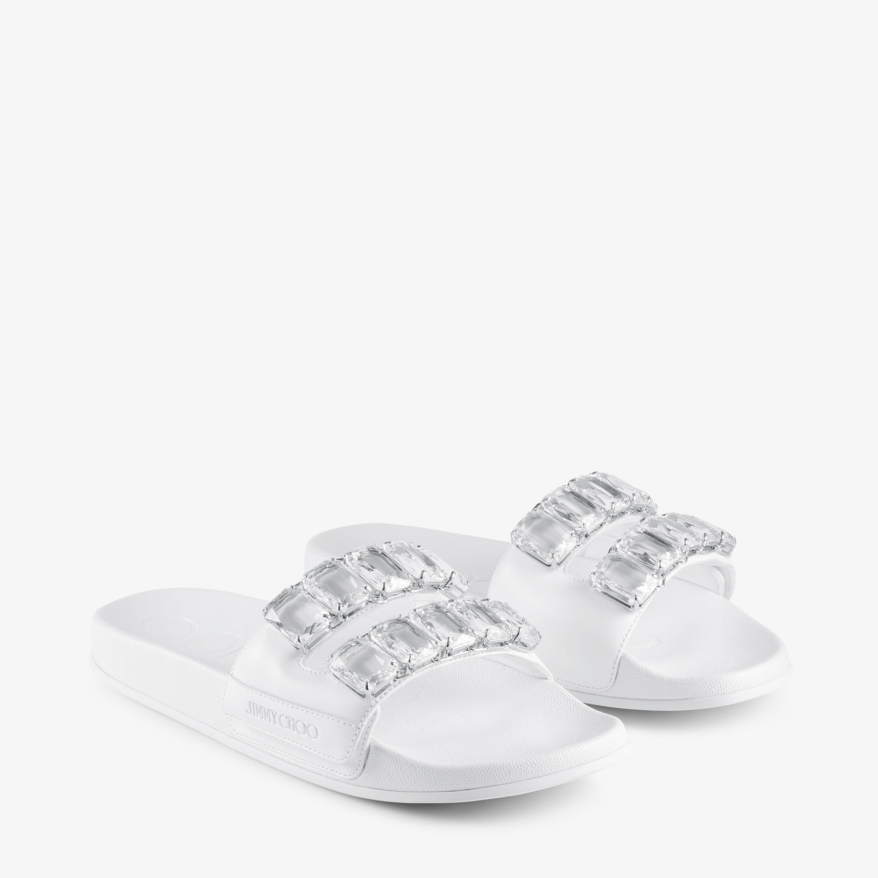 Fitz/Crystal| White Nappa Leather Crystal Slides | JIMMY CHOO