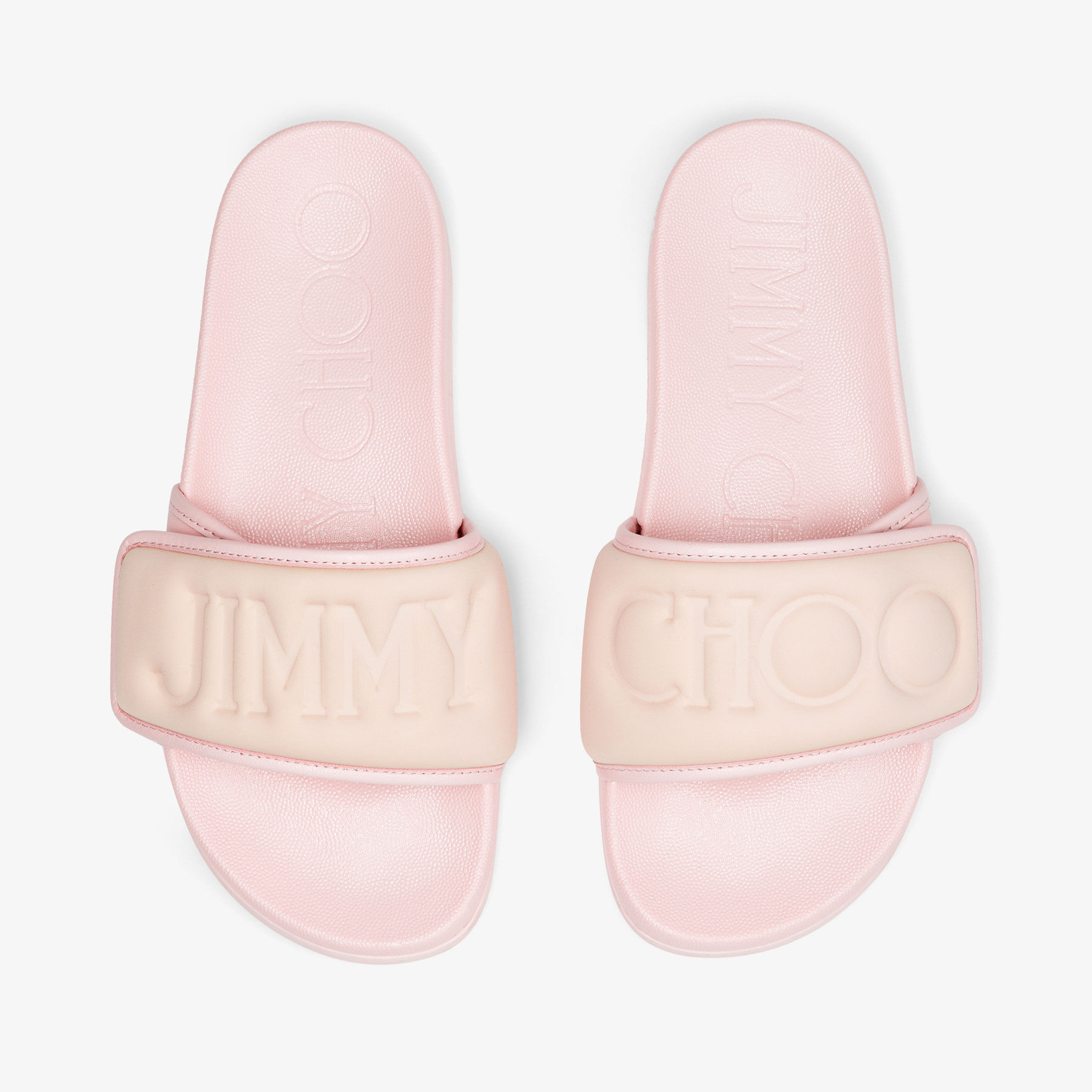 Fitz/F | Powder Pink Puffed Logo Lycra Slides | JIMMY CHOO