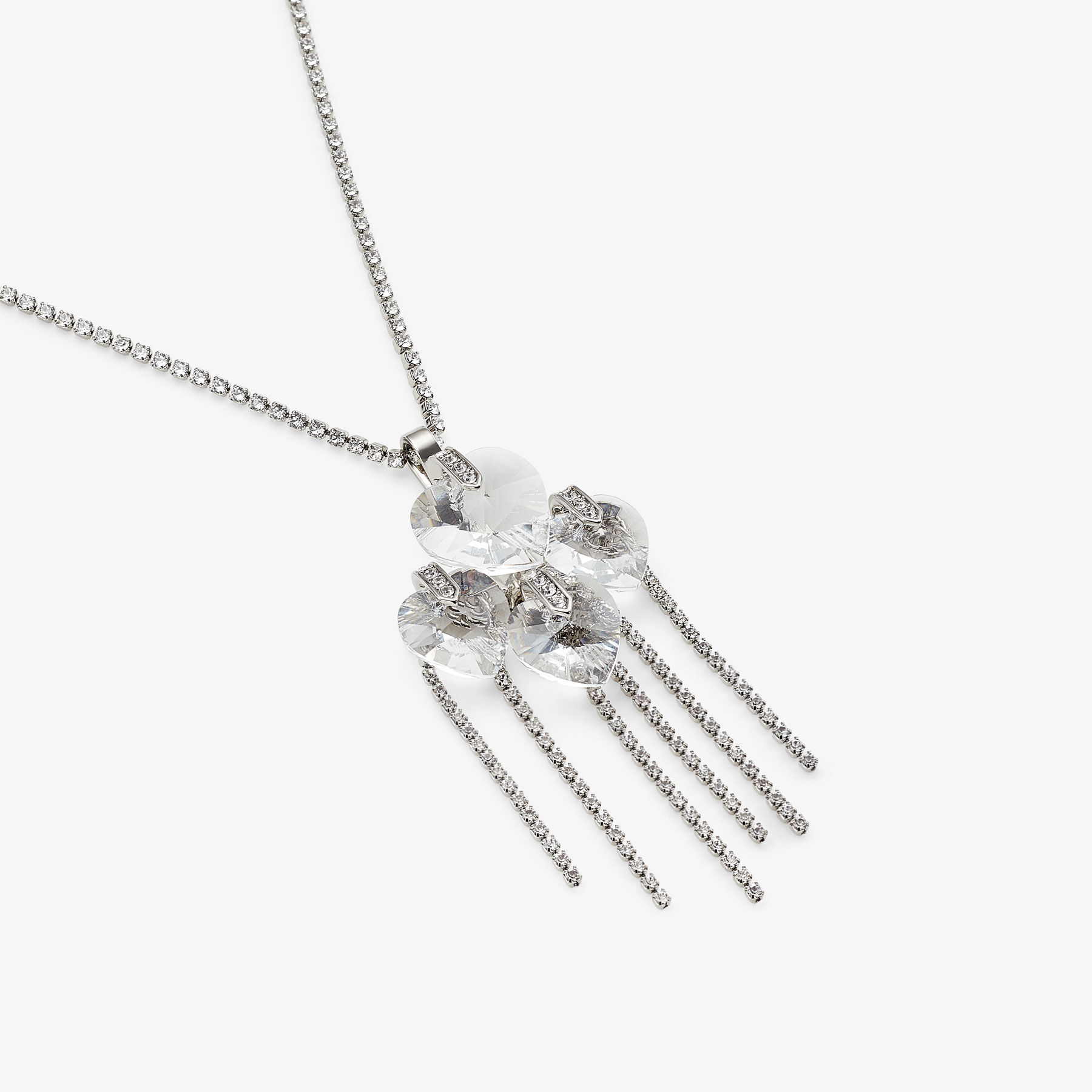 Heart Drop Necklace | Silver-Finish Heart Drop Necklace with Crystals ...