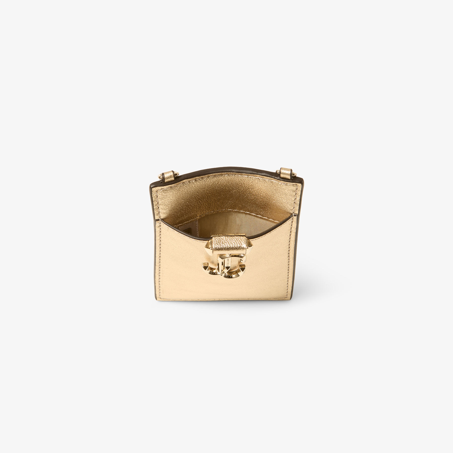 ID Holder W/Chain | Gold Metallic Nappa Leather ID Holder | JIMMY CHOO