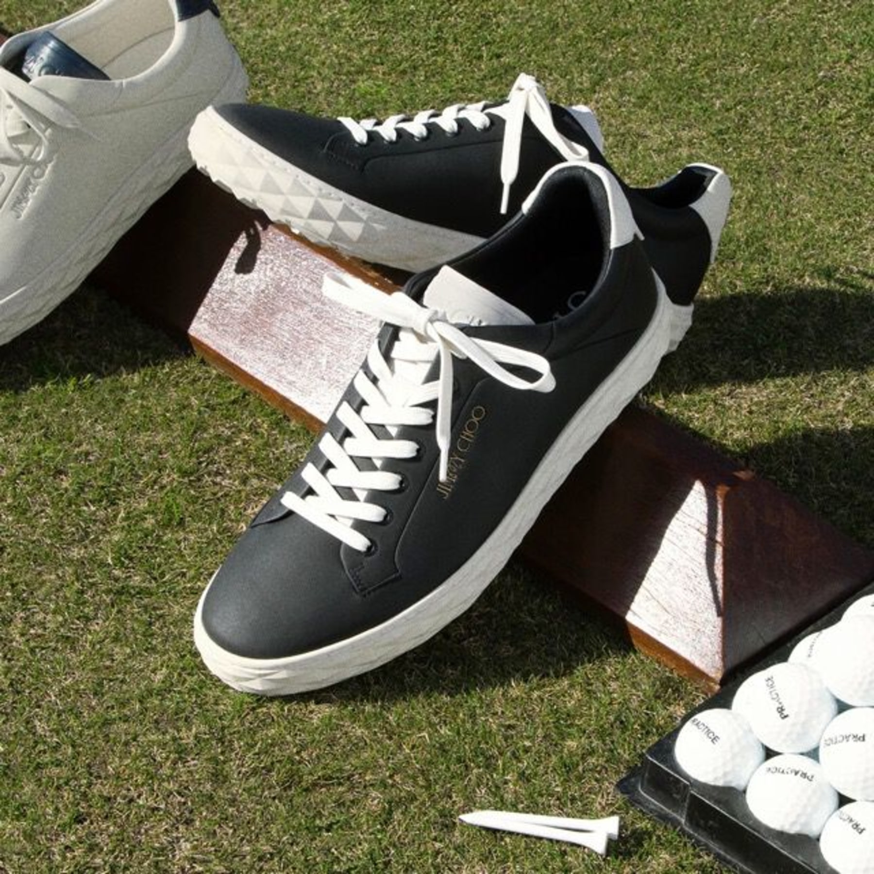 Jimmy Choo / Malbon Diamond Golf | Black/Latte Embossed Leather ...
