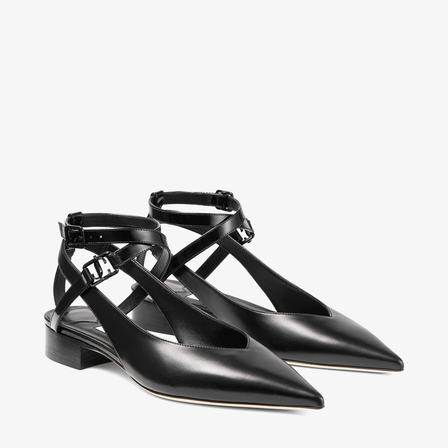 Jemima | Black Leather Flats | JIMMY CHOO