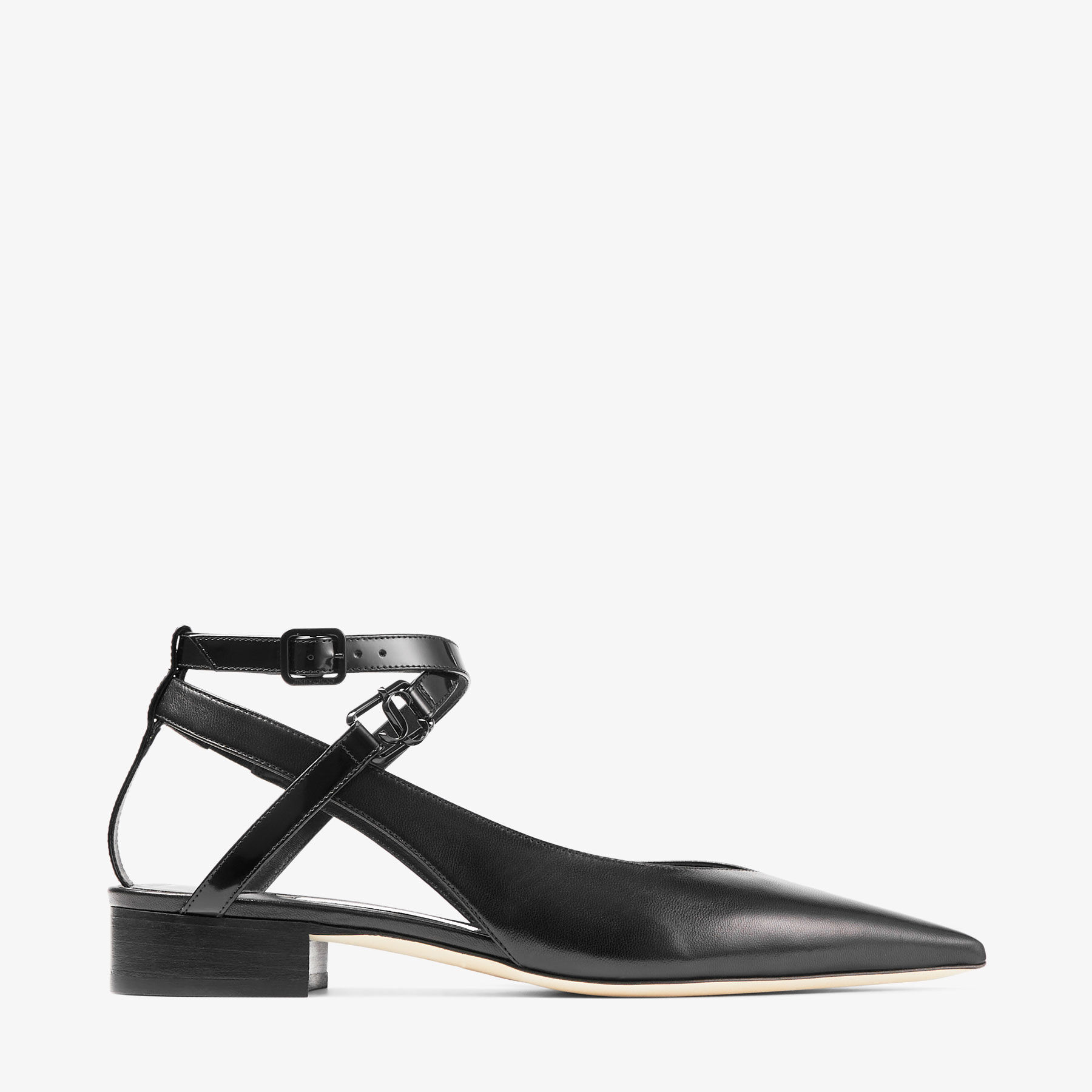 Jemima | Black Leather Flats | JIMMY CHOO