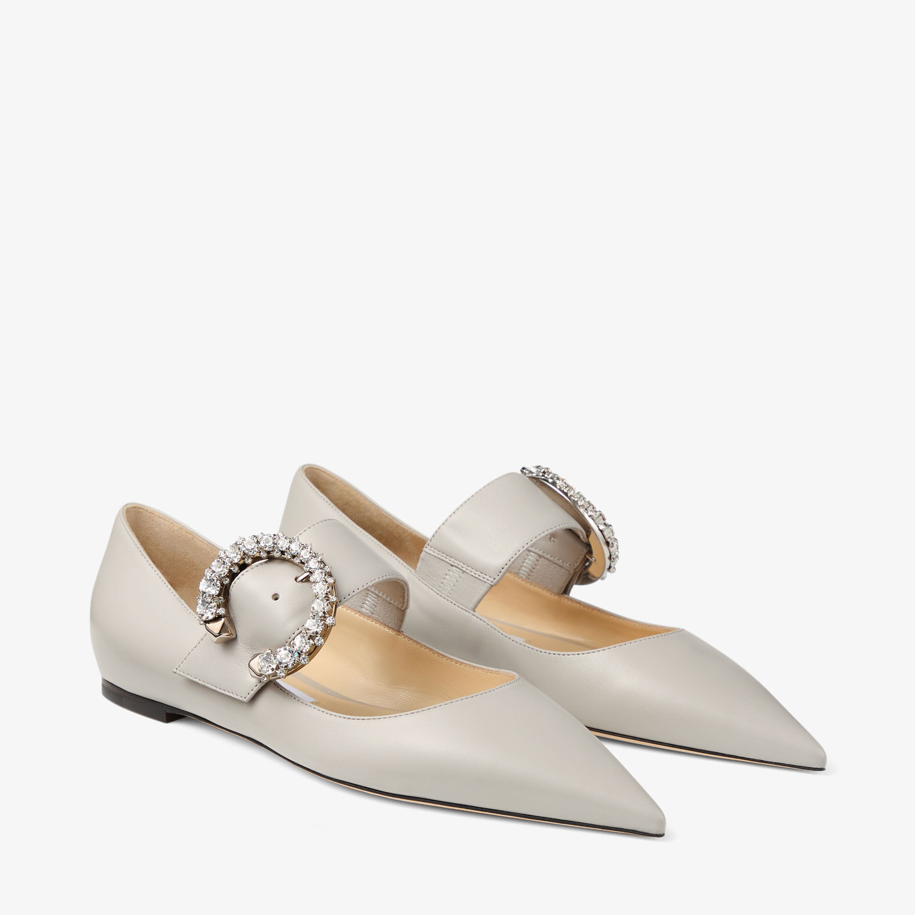 Melva Ballerina | Ash/Crystal Nappa Leather Flats | JIMMY CHOO