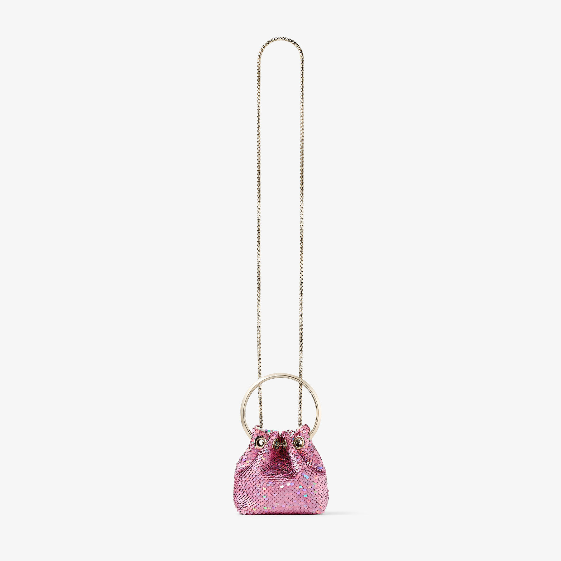 Micro Bon Bon|Pink Gold Sequin Fabric Mini Bag| JIMMY CHOO