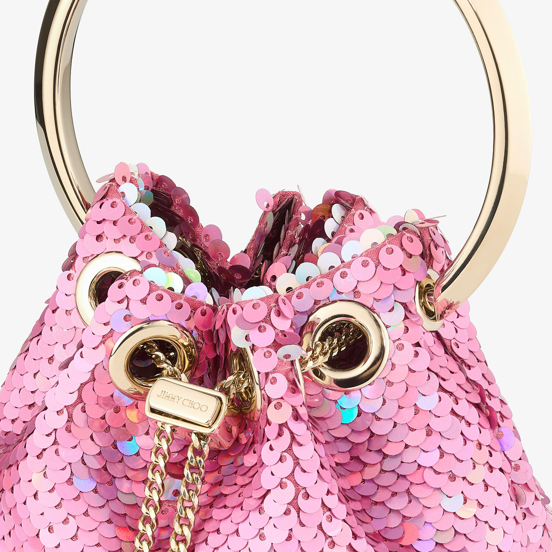 Micro Bon Bon|Pink Gold Sequin Fabric Mini Bag| JIMMY CHOO