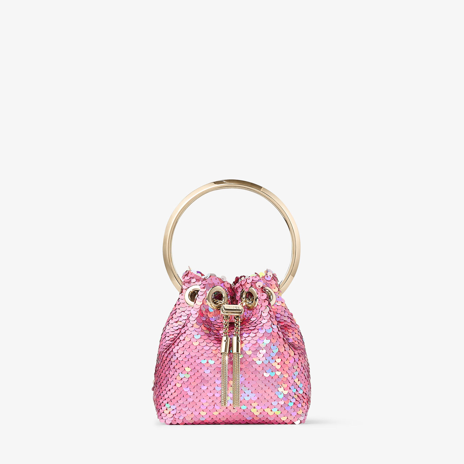Micro Bon Bon|Pink Gold Sequin Fabric Mini Bag| JIMMY CHOO