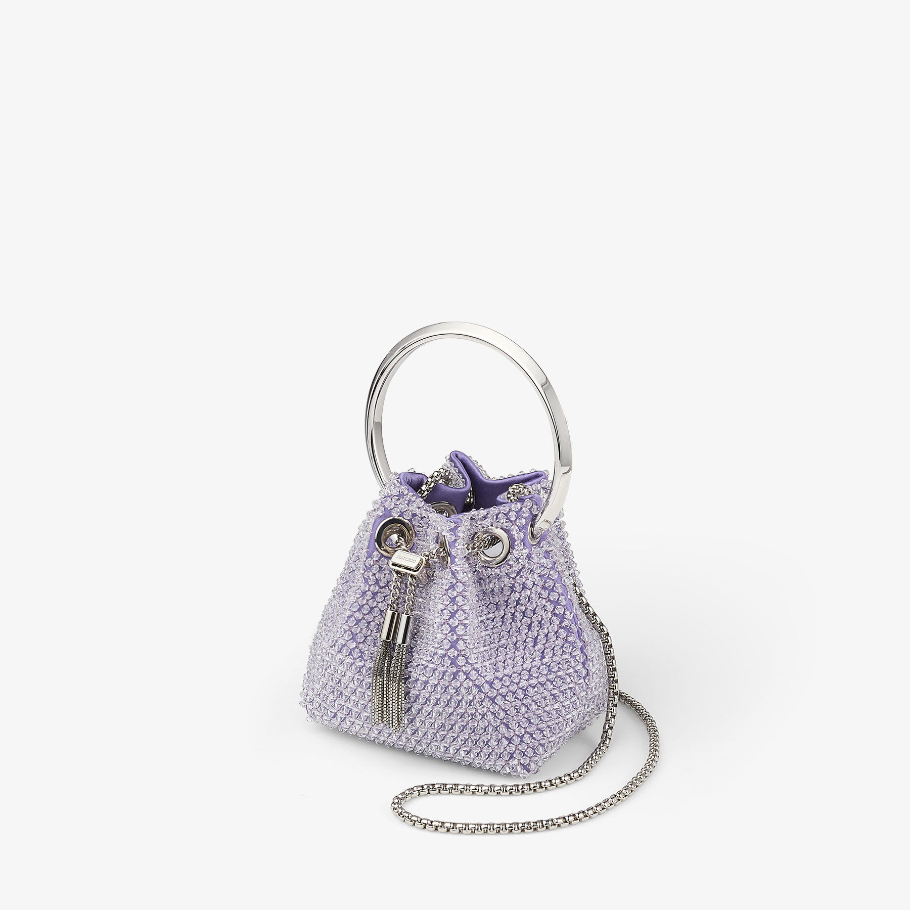 Micro Bon Bon|Bestickte Mini-Satintasche in Tanzanite| JIMMY CHOO