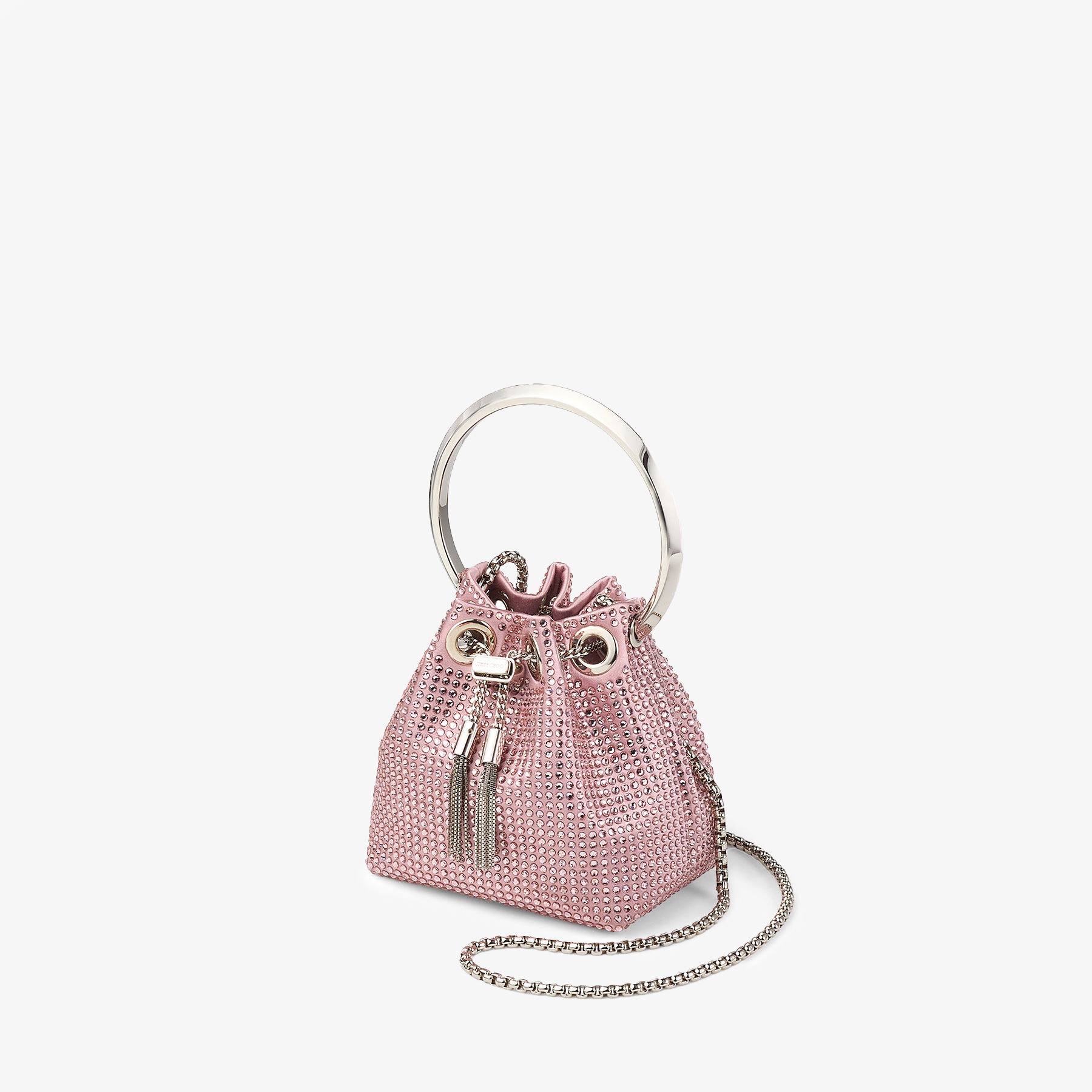 Micro Bon Bon | Rose Satin Crystal Mini Bag | JIMMY CHOO
