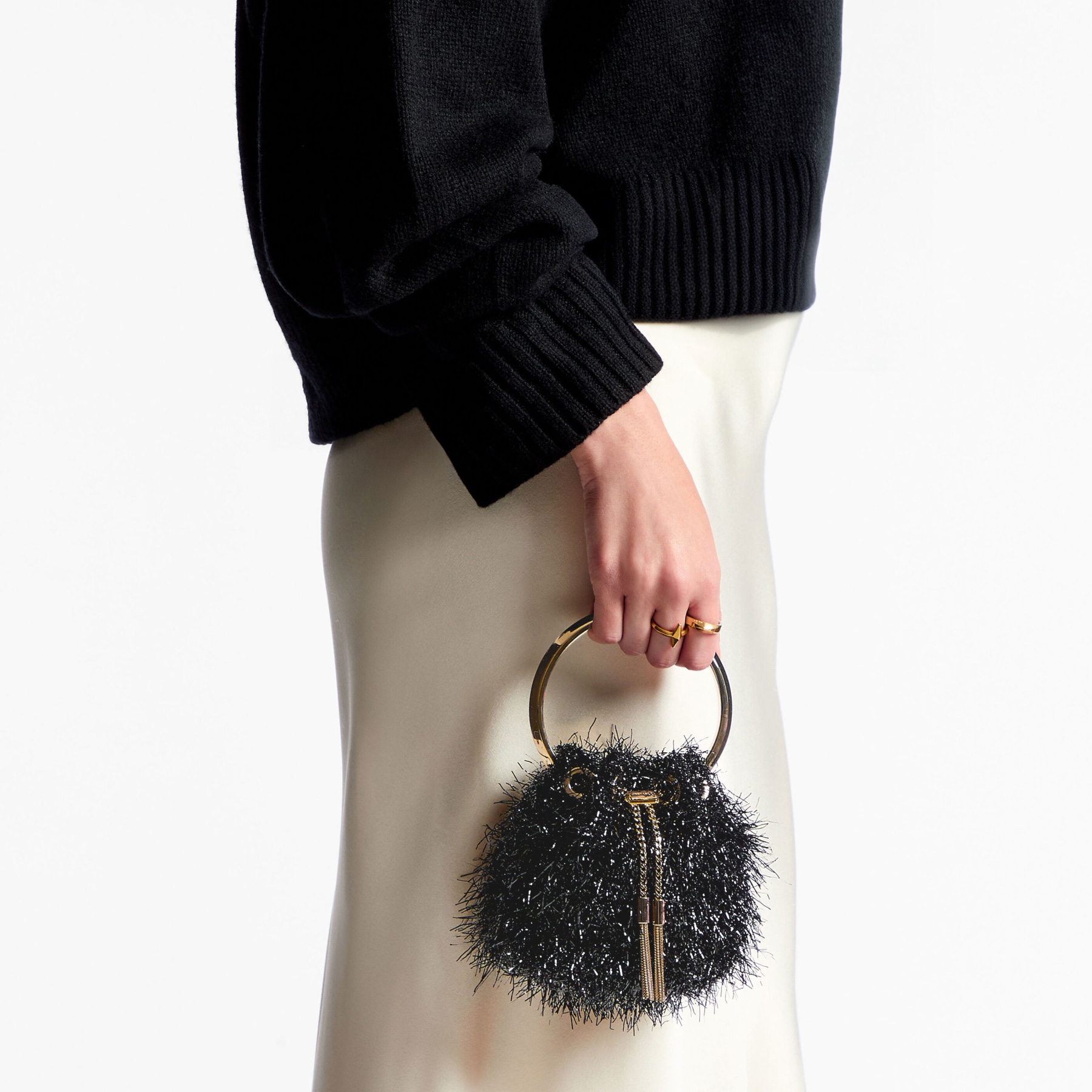 Micro Bon Bon | Black Tinsel Mini Bag | JIMMY CHOO