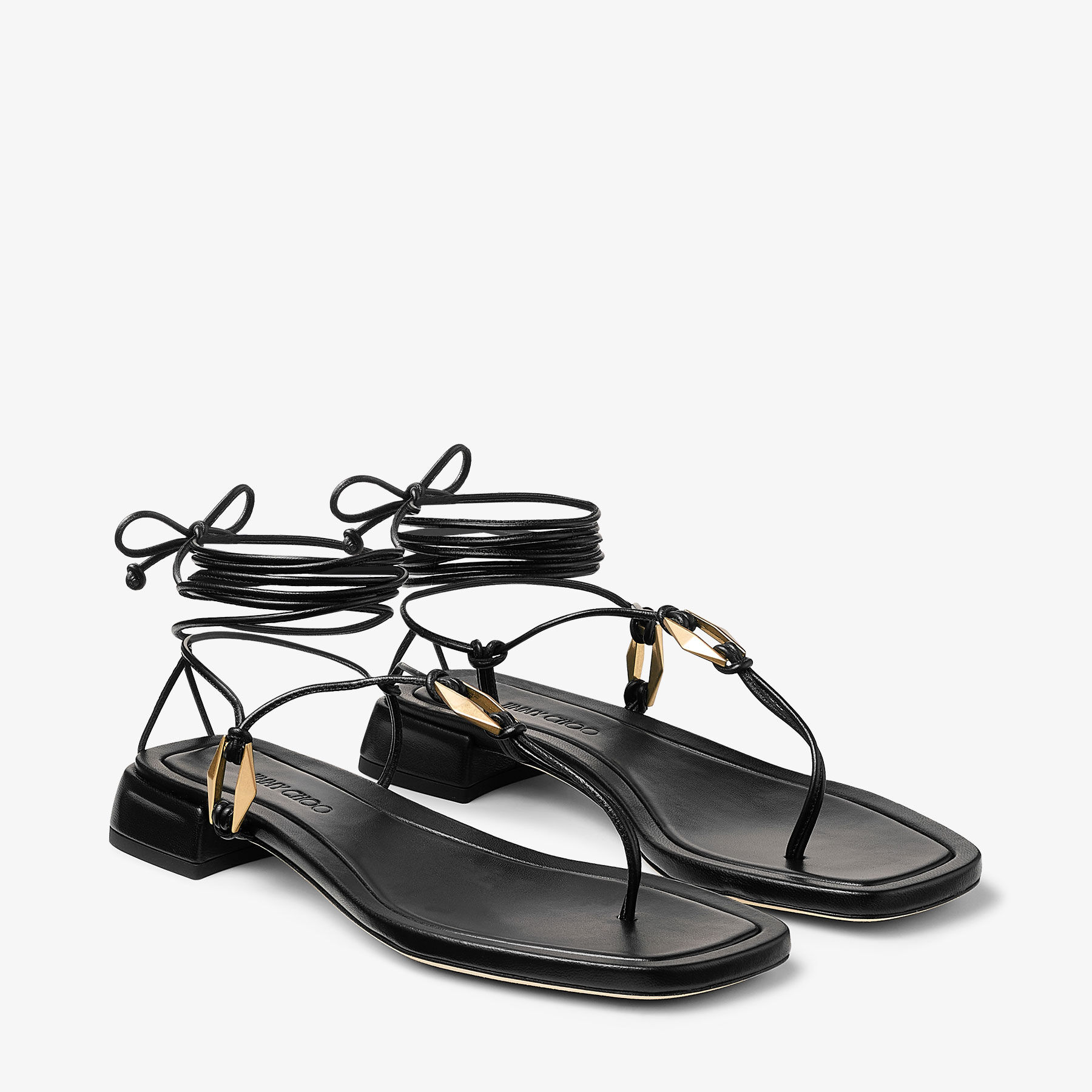 Onyxia Flat|Black/Gold Nappa Leather Flats| JIMMY CHOO