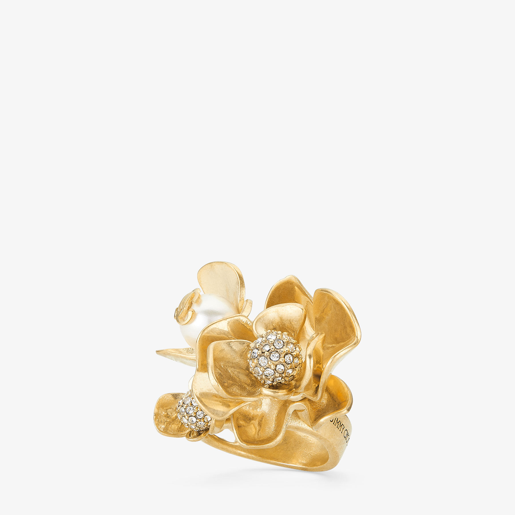PETAL RING | 珍珠与水晶饰金色戒指 | 新品系列 | JIMMY CHOO