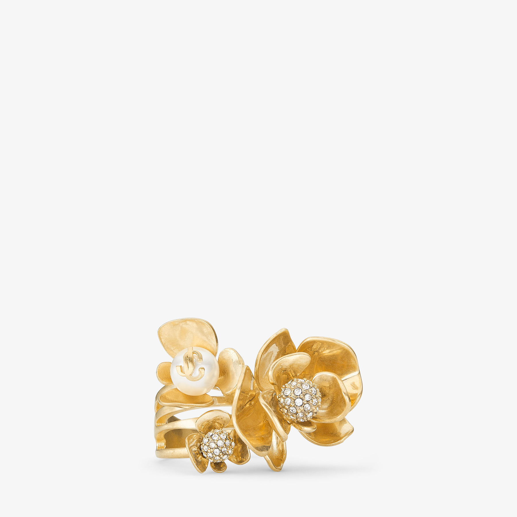 PETAL RING | 珍珠与水晶饰金色戒指 | 新品系列 | JIMMY CHOO
