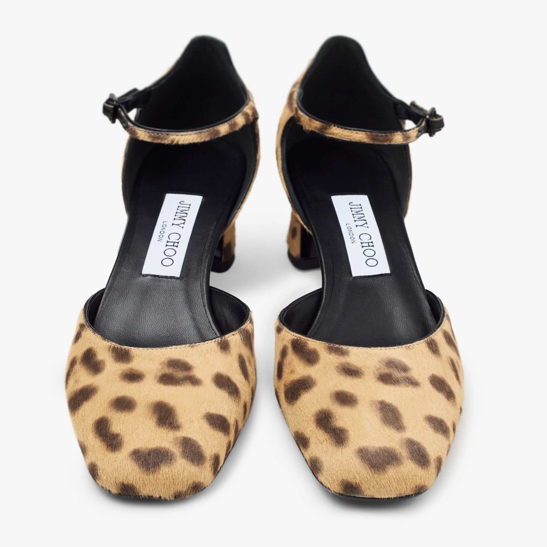Pixie/BH 45 | Naturfarbene Pumps aus Ponyfell mit Leoparden-Print | JIMMY CHOO