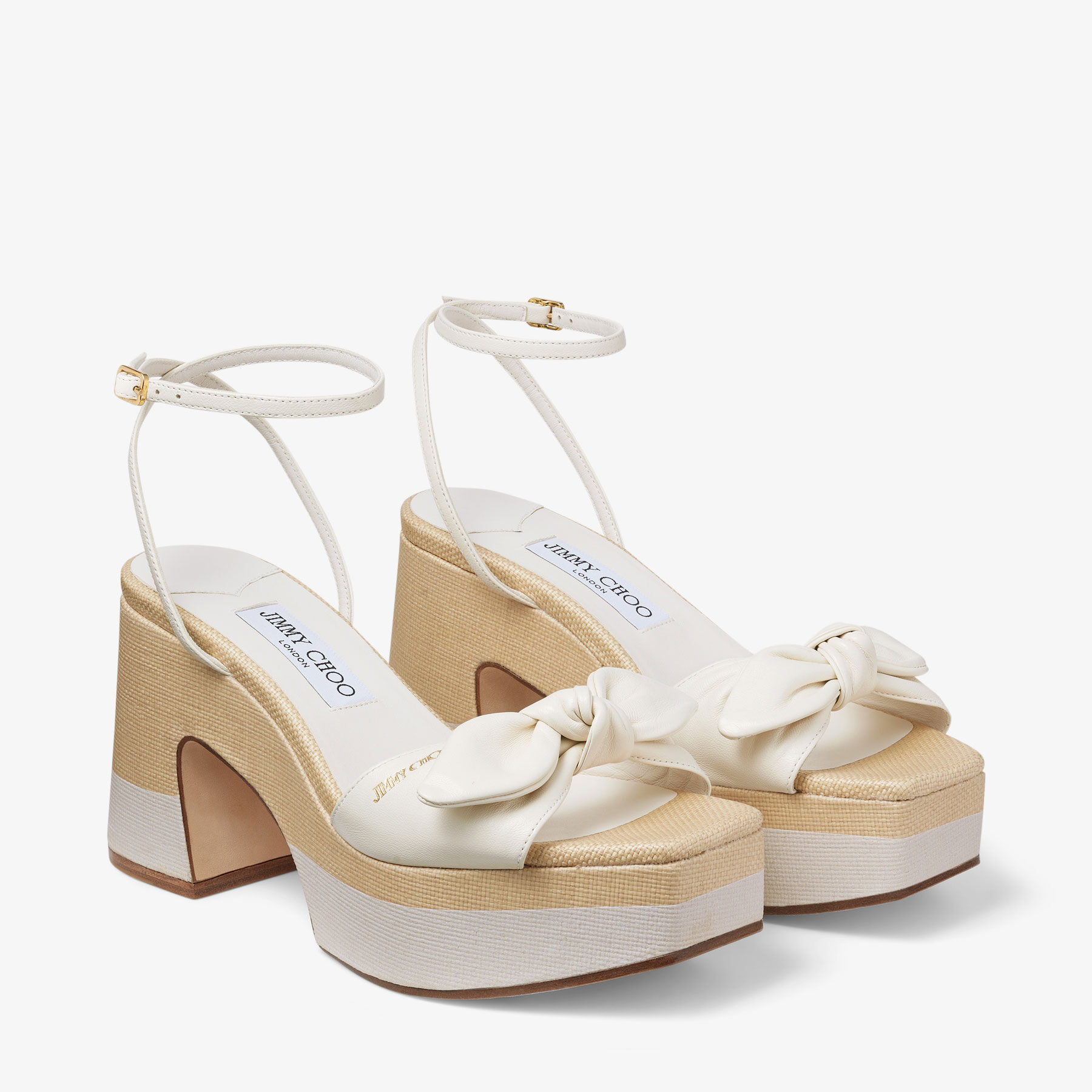 Ricia 95 | Latte/Natural Leather and Raffia Platform Sandals | JIMMY CHOO