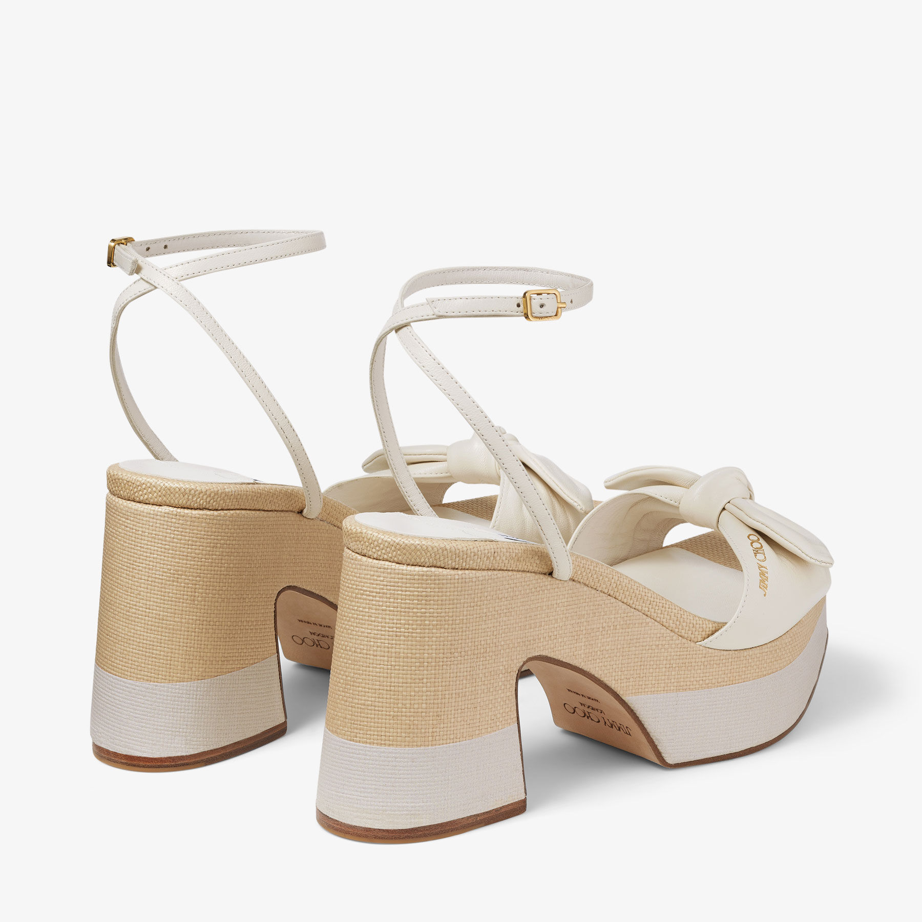 Ricia 95 | Sandalias de plataforma en piel y rafia de color blanco roto ...