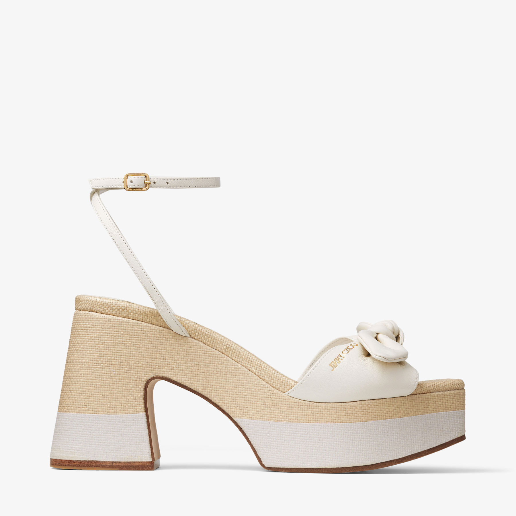 Ricia 95 | Sandalias de plataforma en piel y rafia de color blanco roto ...