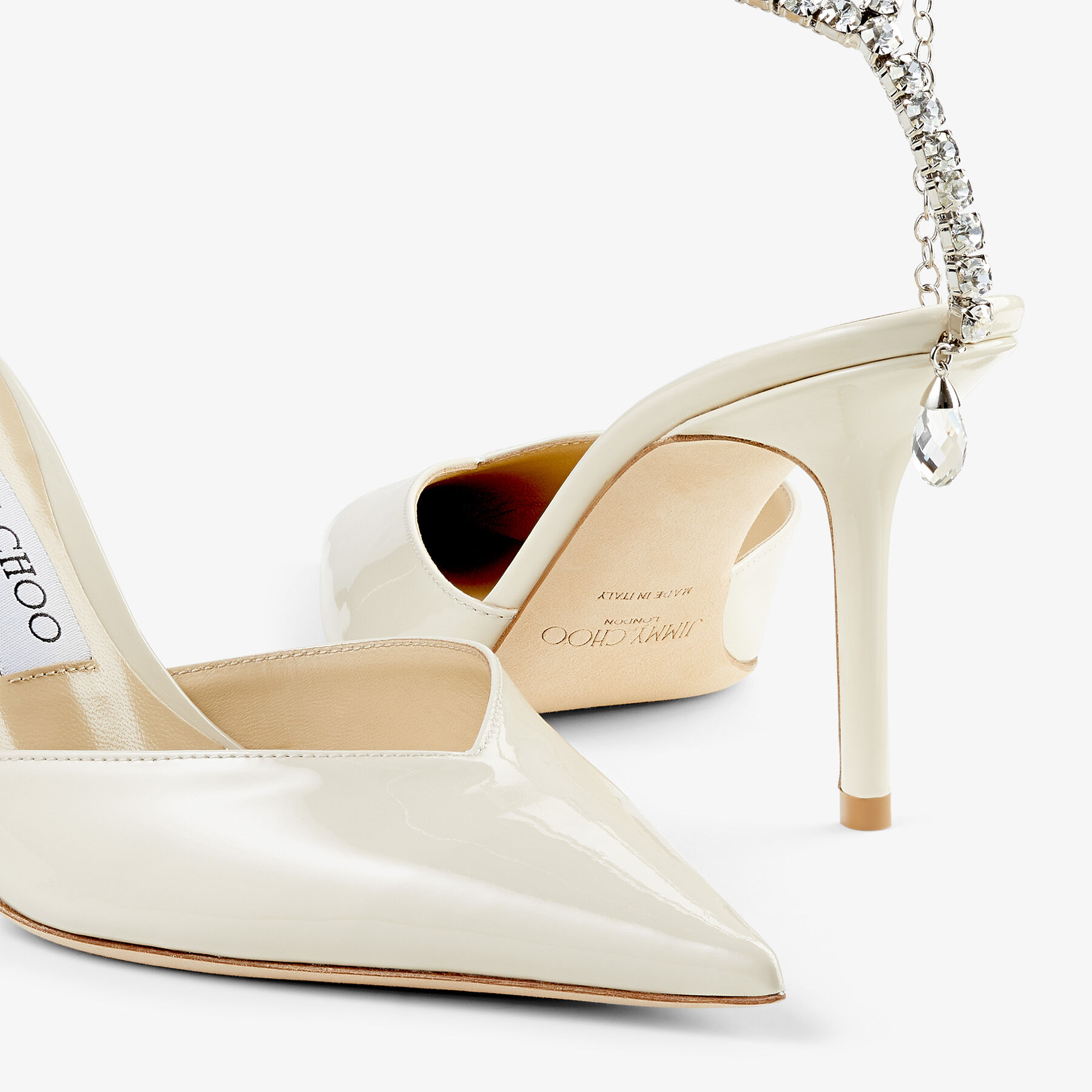 Saeda 85 | Linen Patent Leather Pumps with Crystal Embellishment ...
