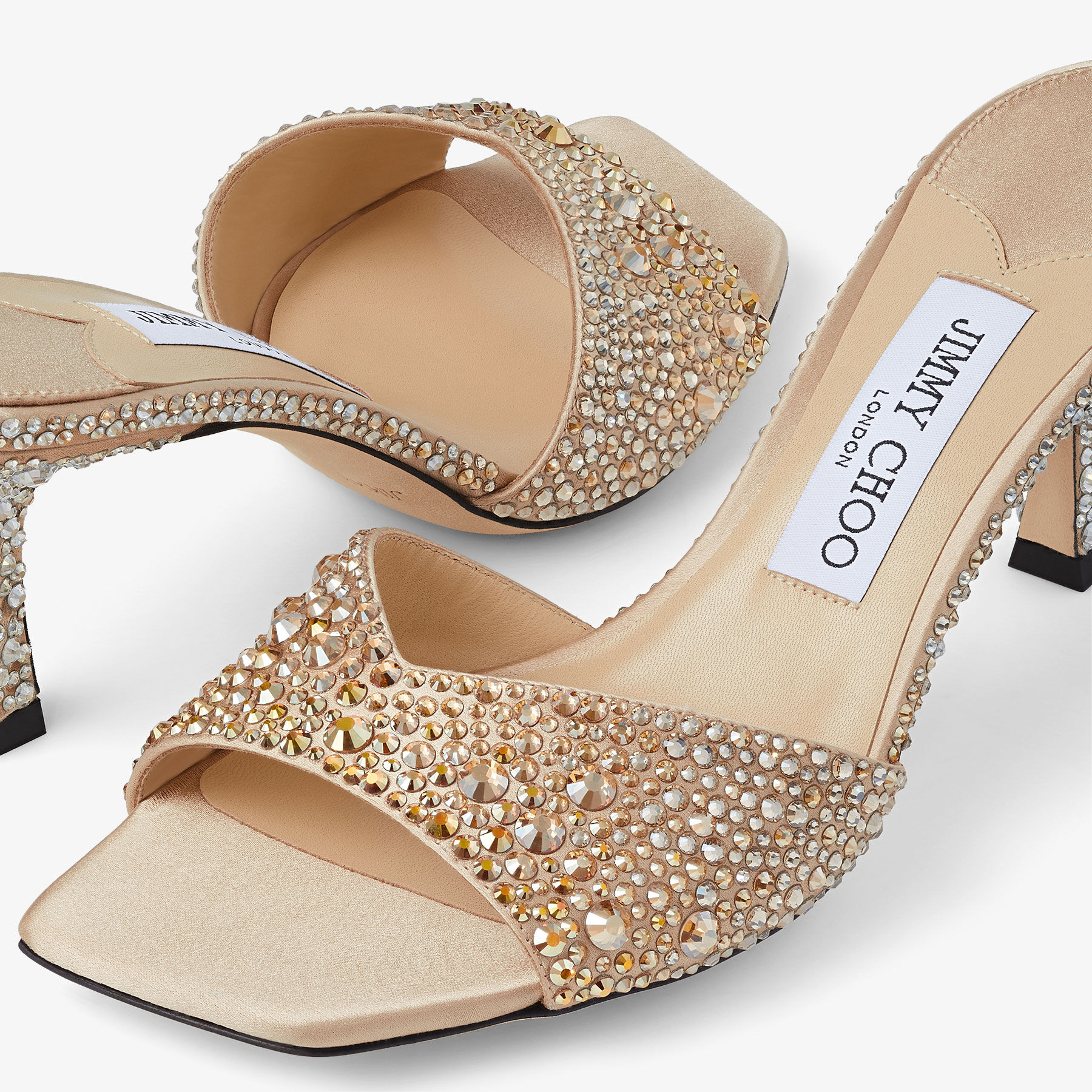 Skye 70|Sandales en satin doré à cristaux| JIMMY CHOO