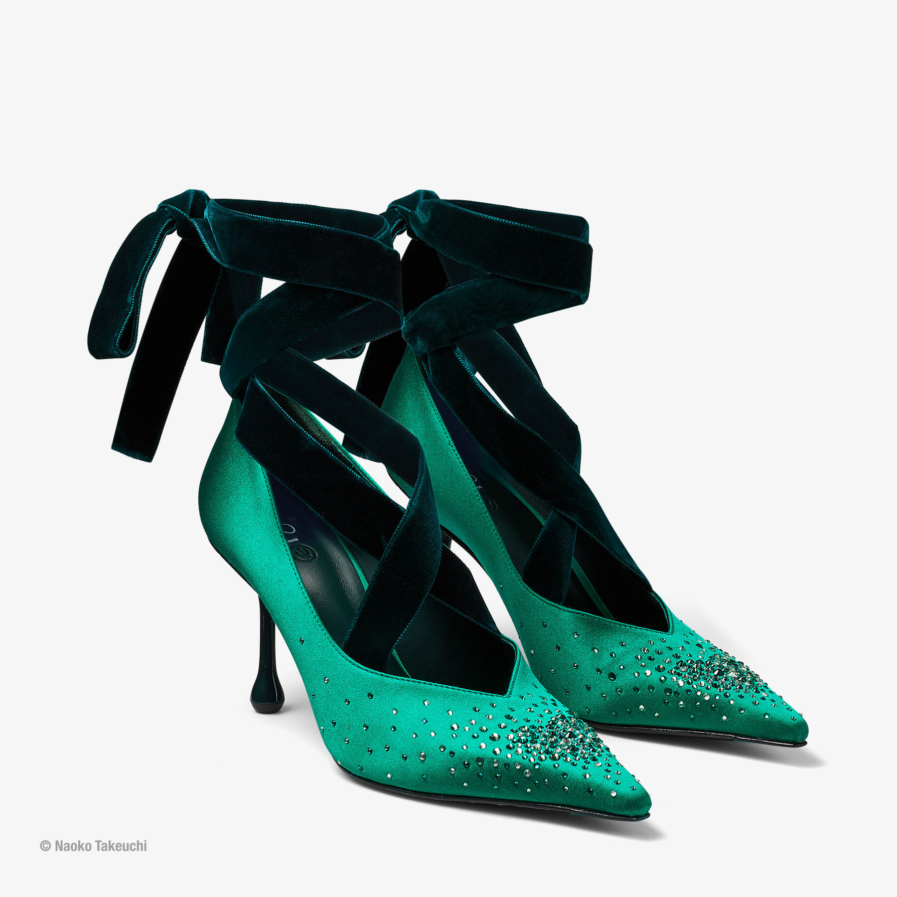 Sailor Neptune Pump 80 | Emerald Green Crystal Satin Shoe | JIMMY CHOO