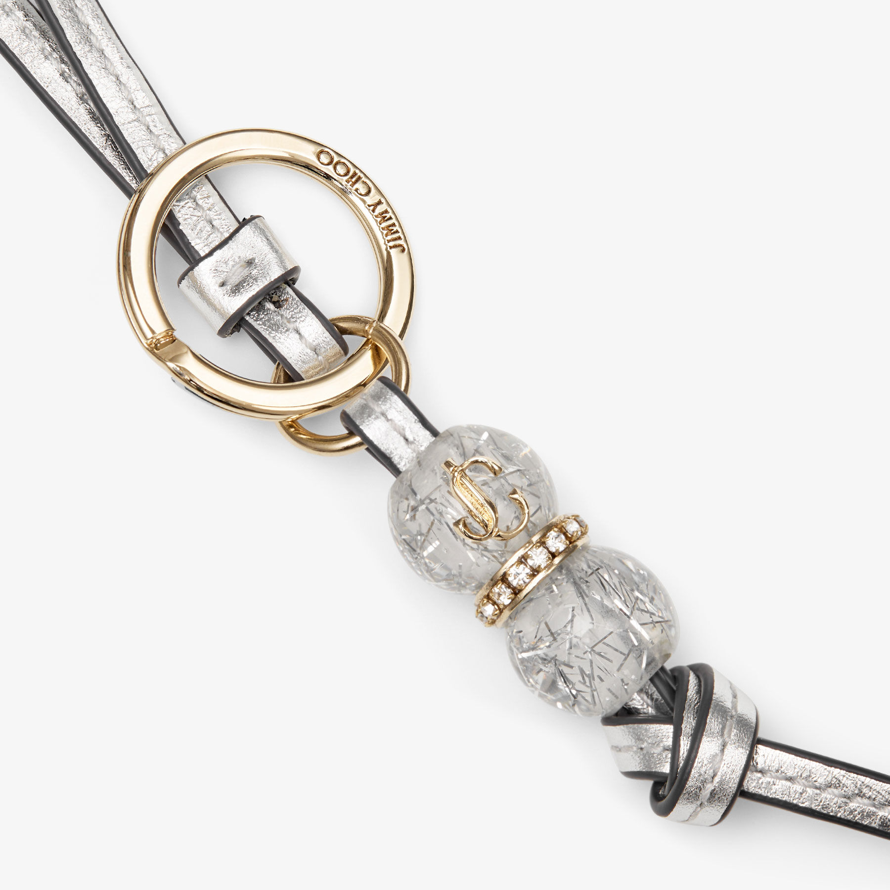 Spheres Charm | Silver Vintage Metallic Leather Bag Charm | JIMMY CHOO NZ