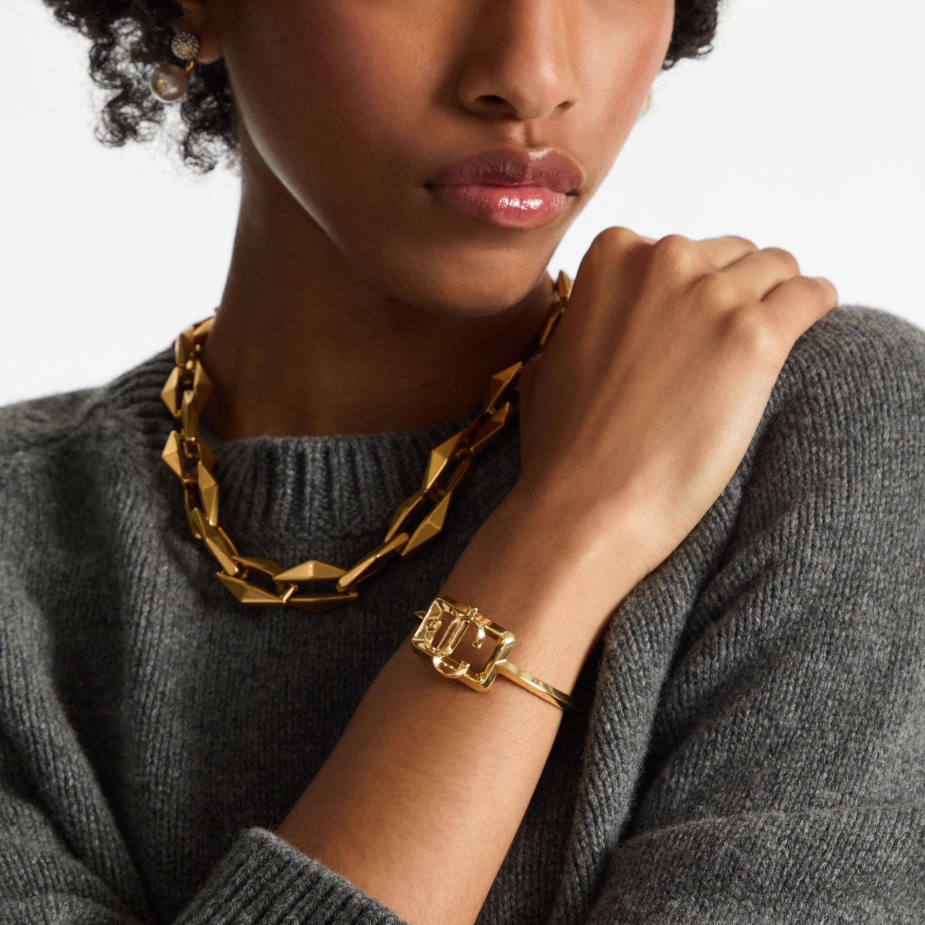 Square JC Cuff | Gold Gold Finish Bracelet | JIMMY CHOO AU