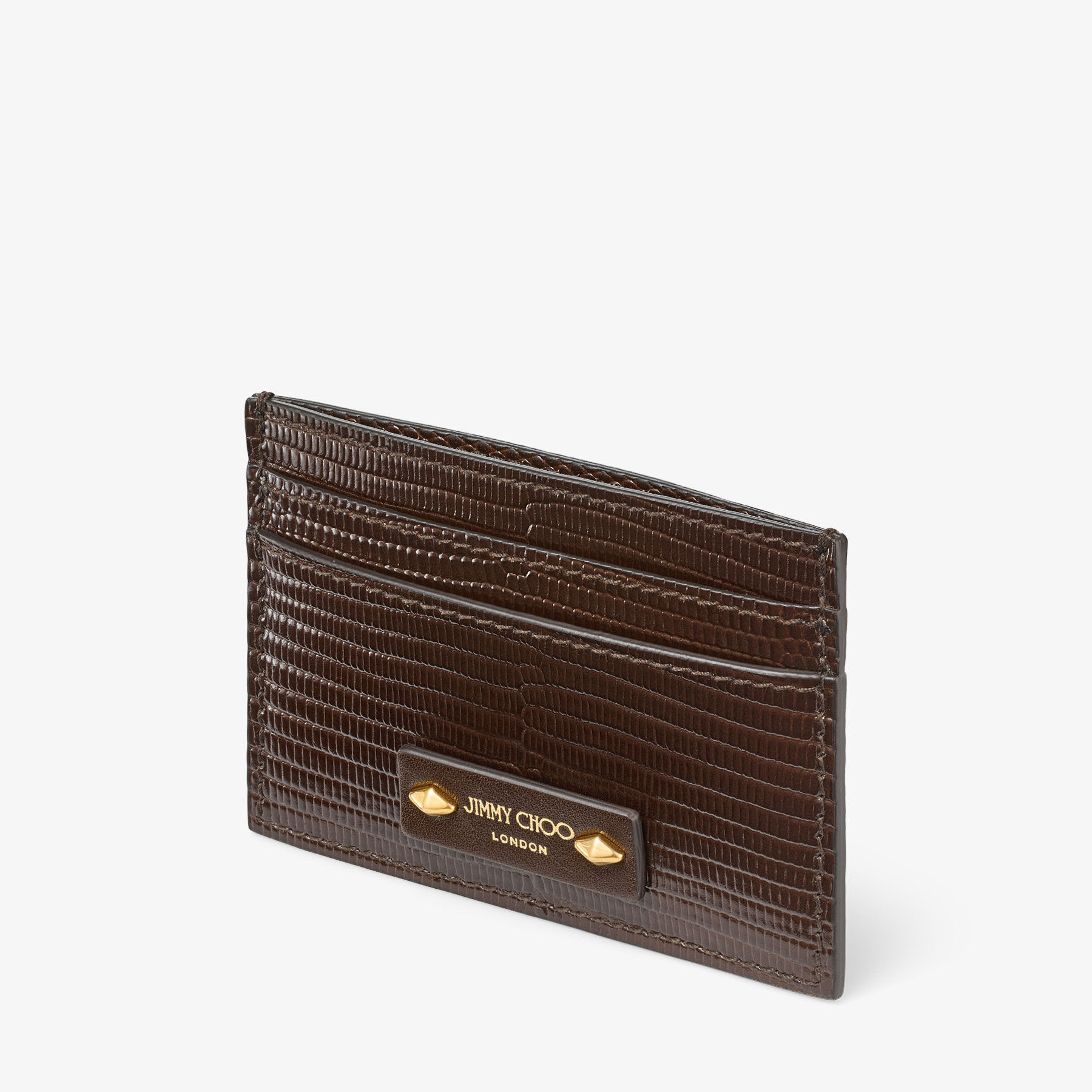 Umika | Coffee Lizard Printed Leather Card Holder | JIMMY CHOO