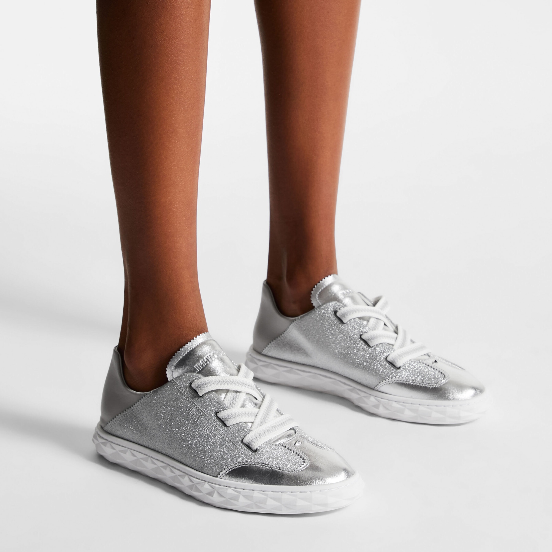 Diamond Light Flex/F | Silver Glitter Leather Trainers | JIMMY CHOO AU