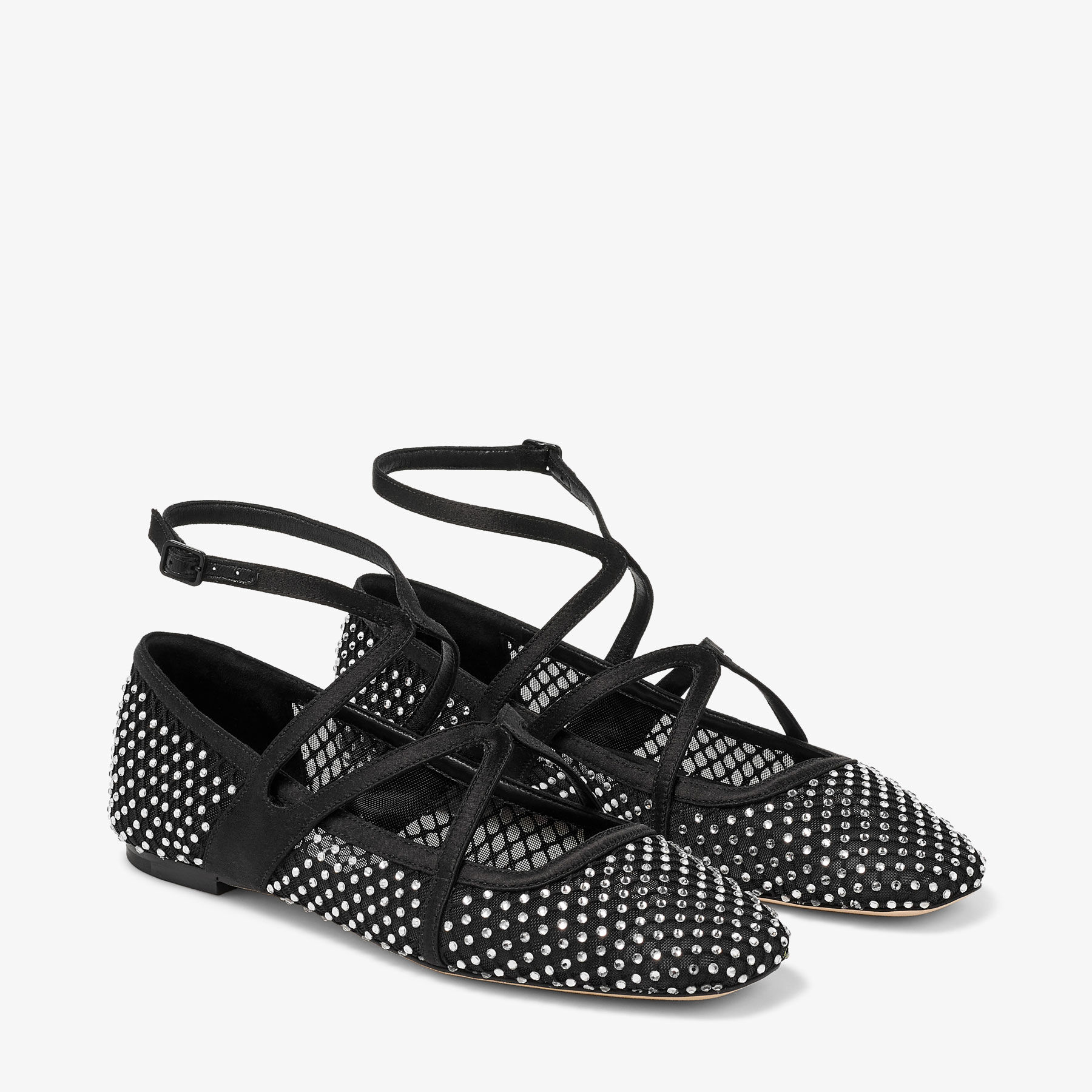 Astoria Flat | Black Satin Crystal Flats | JIMMY CHOO CA