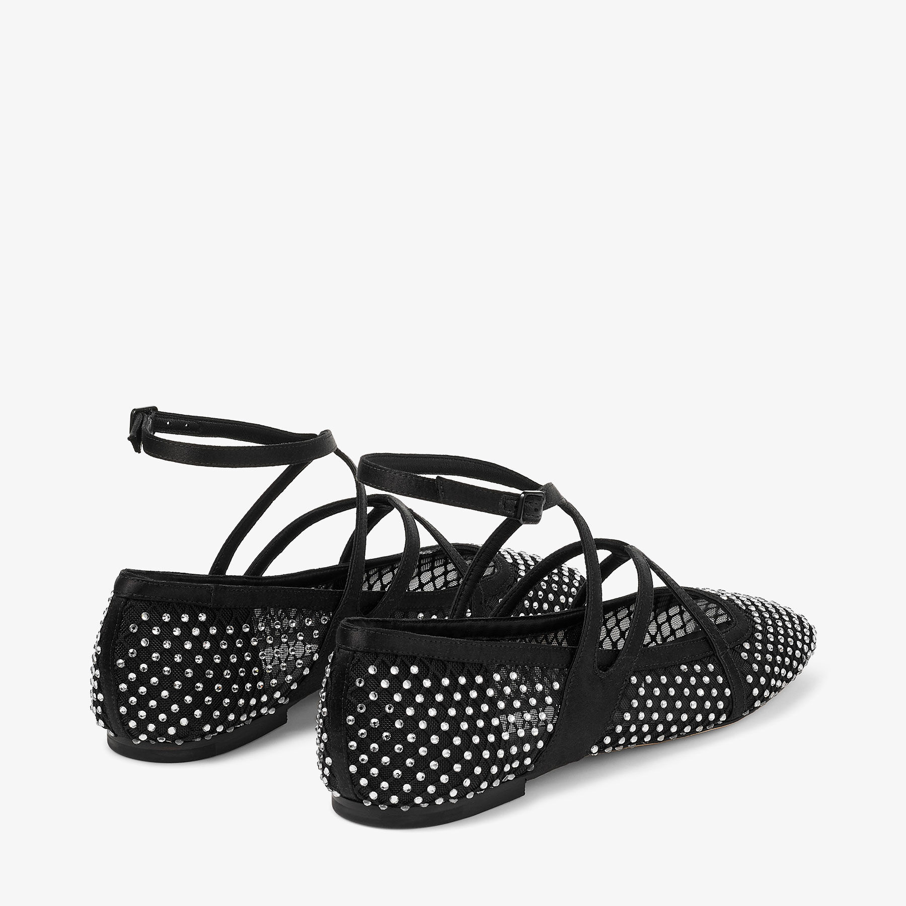 Astoria Flat | Black Satin Crystal Flats | JIMMY CHOO CA