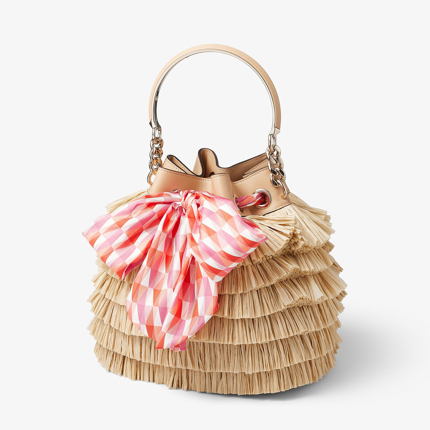 Bon Bon Bucket | Natural Raffia Fringe Bucket Bag | JIMMY CHOO