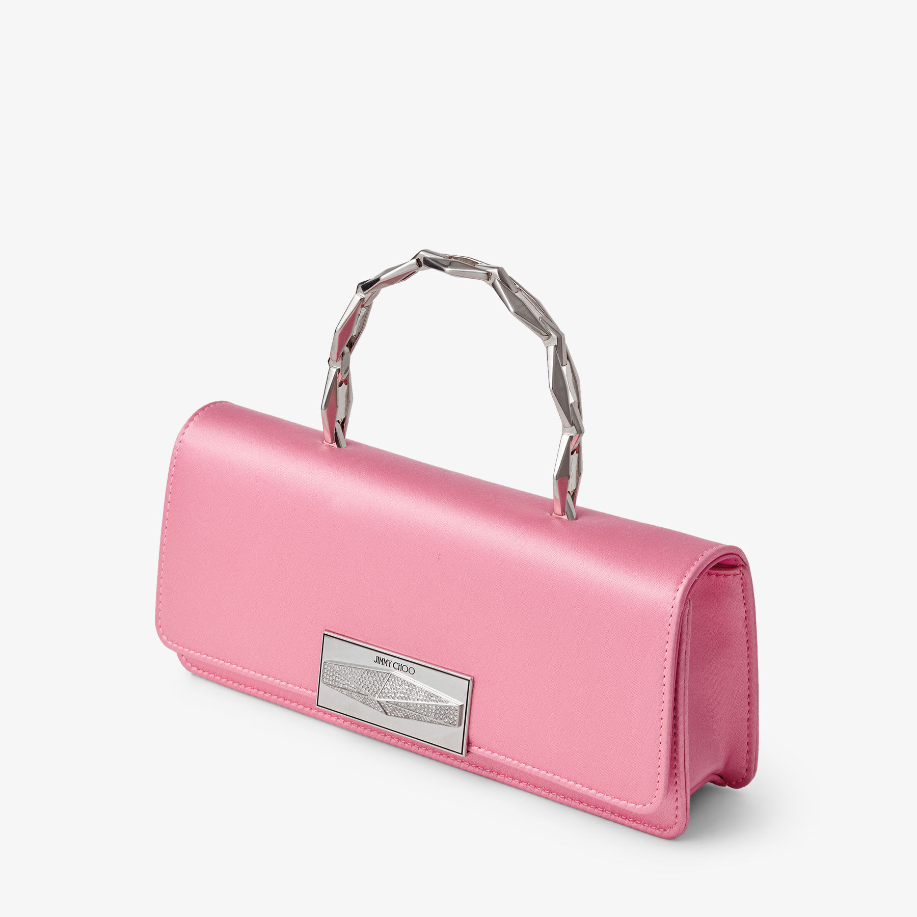Diamond Chain Top Handle | Candy Pink Satin Top Handle Bag with Diamond ...