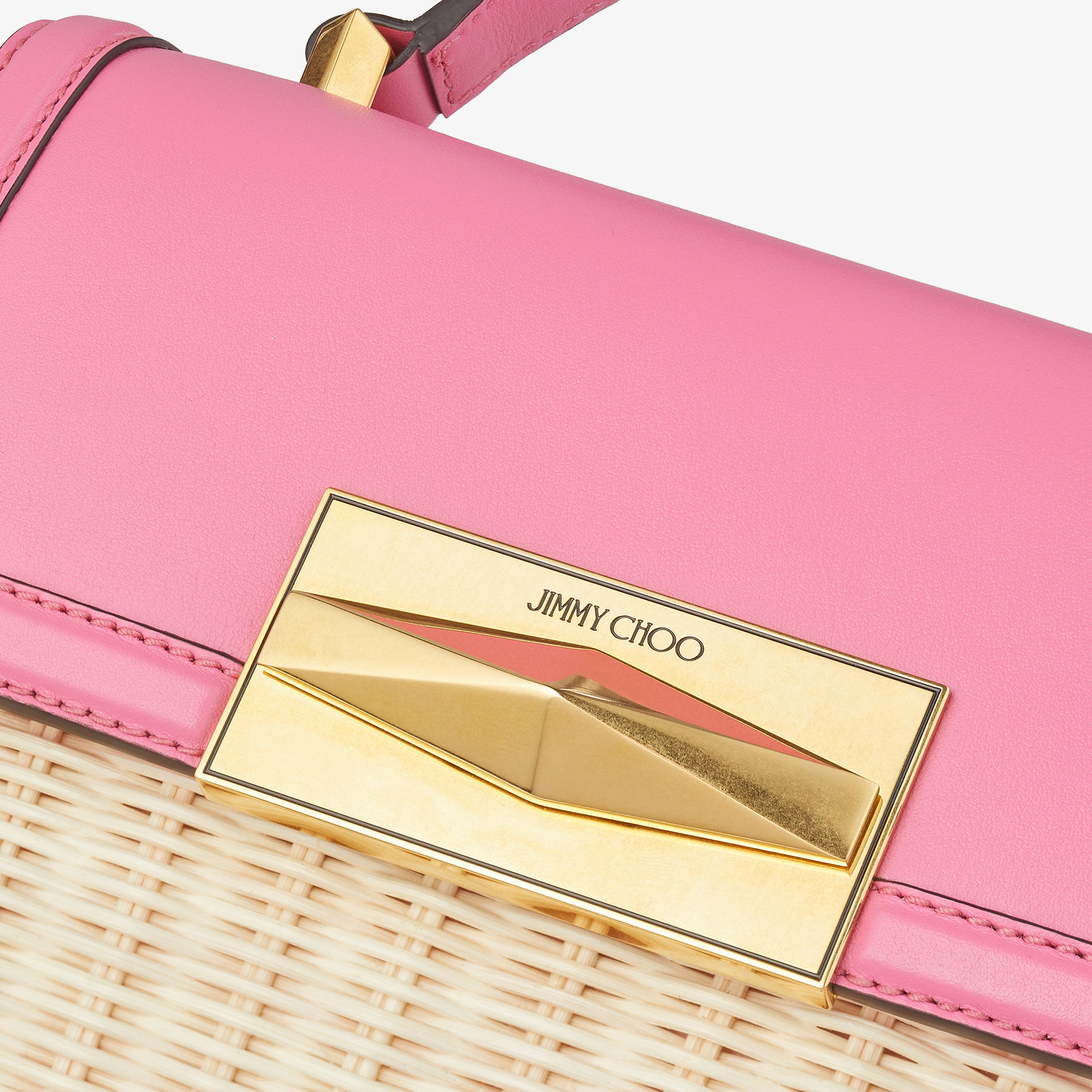 Diamond Tophandle | Natural/Candy Pink Wicker and Leather Top Handle ...