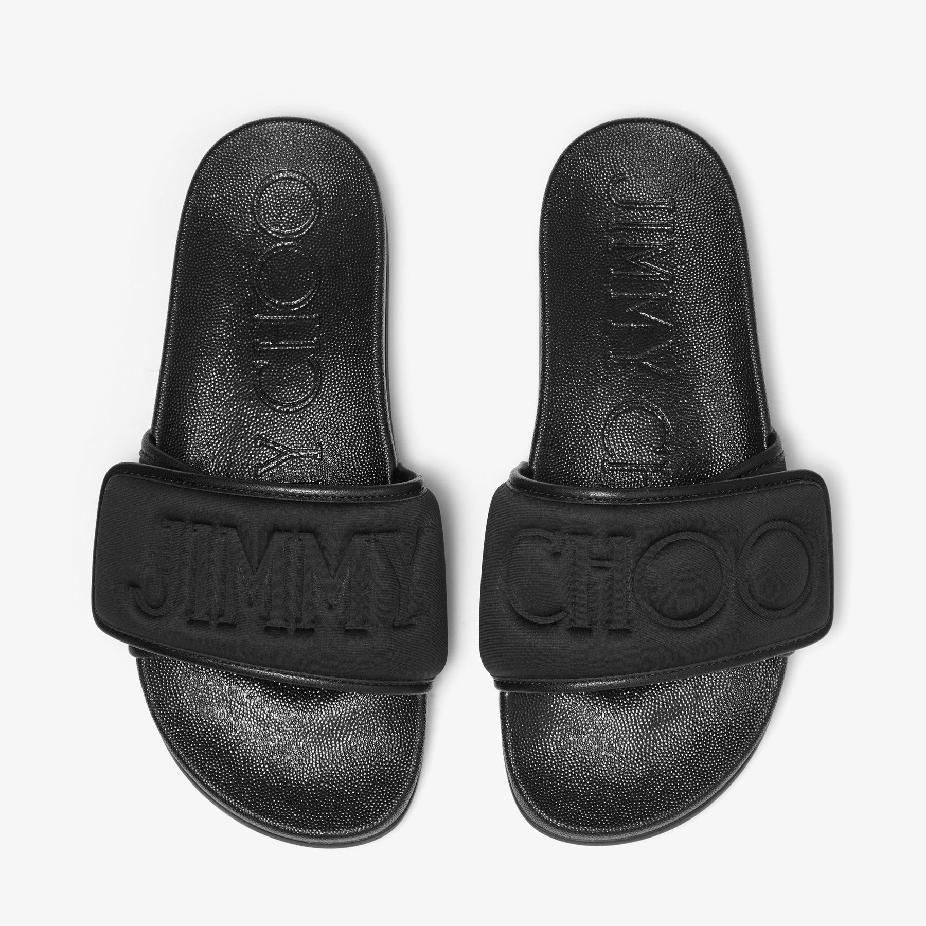 Fitz/F | Black Puffed Logo Lycra Slides | JIMMY CHOO