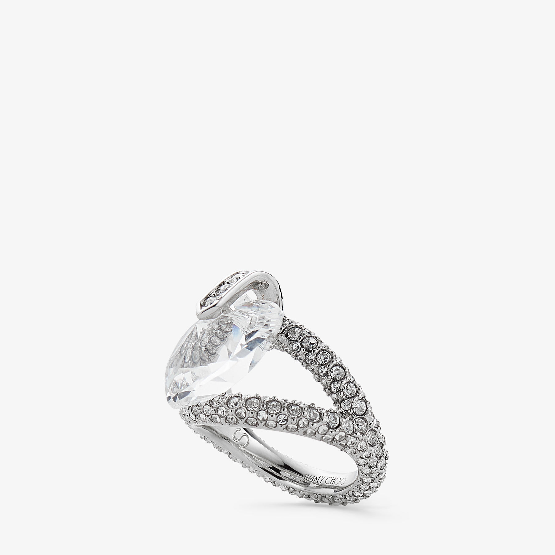 Heart Double Ring | Silver-Finish Heart Double Ring with Crystals ...