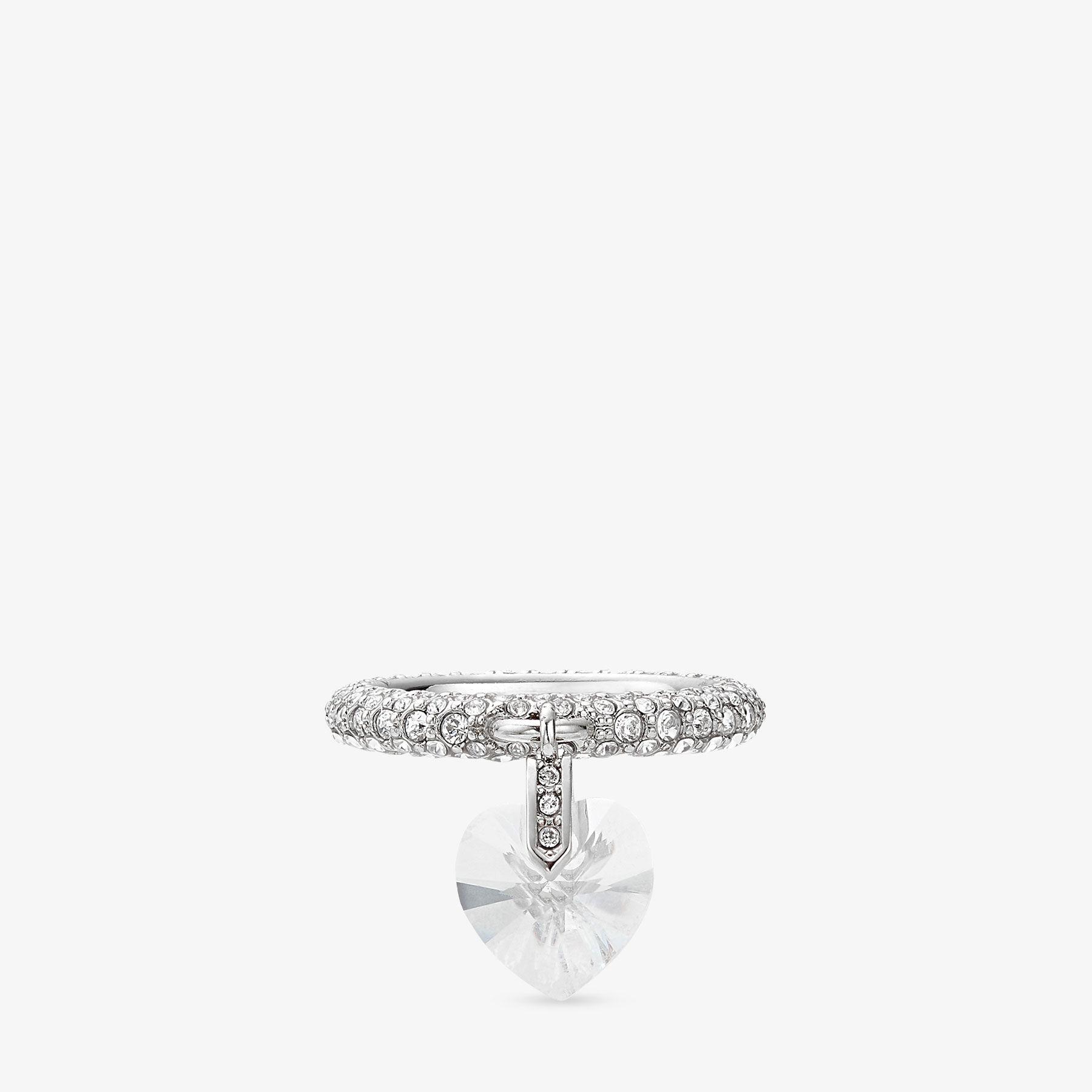 Heart Ring | Silver-Finish Heart Ring with Crystals | JIMMY CHOO