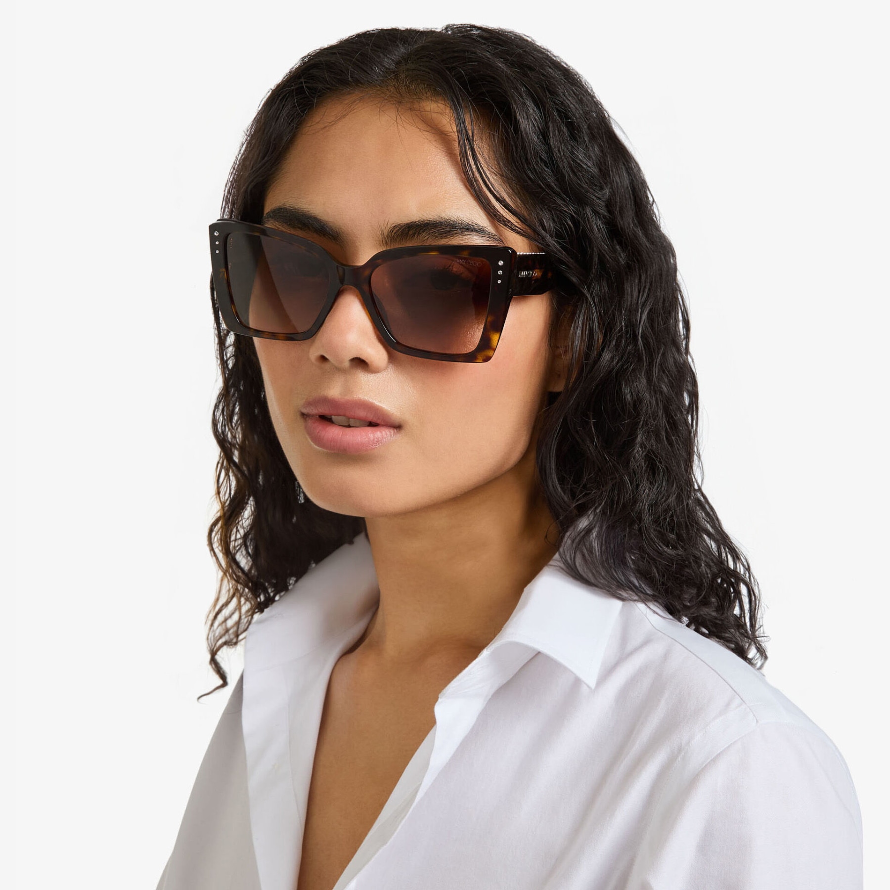 Lorea | Brown Havana Butterfly Frame Sunglasses | JIMMY CHOO