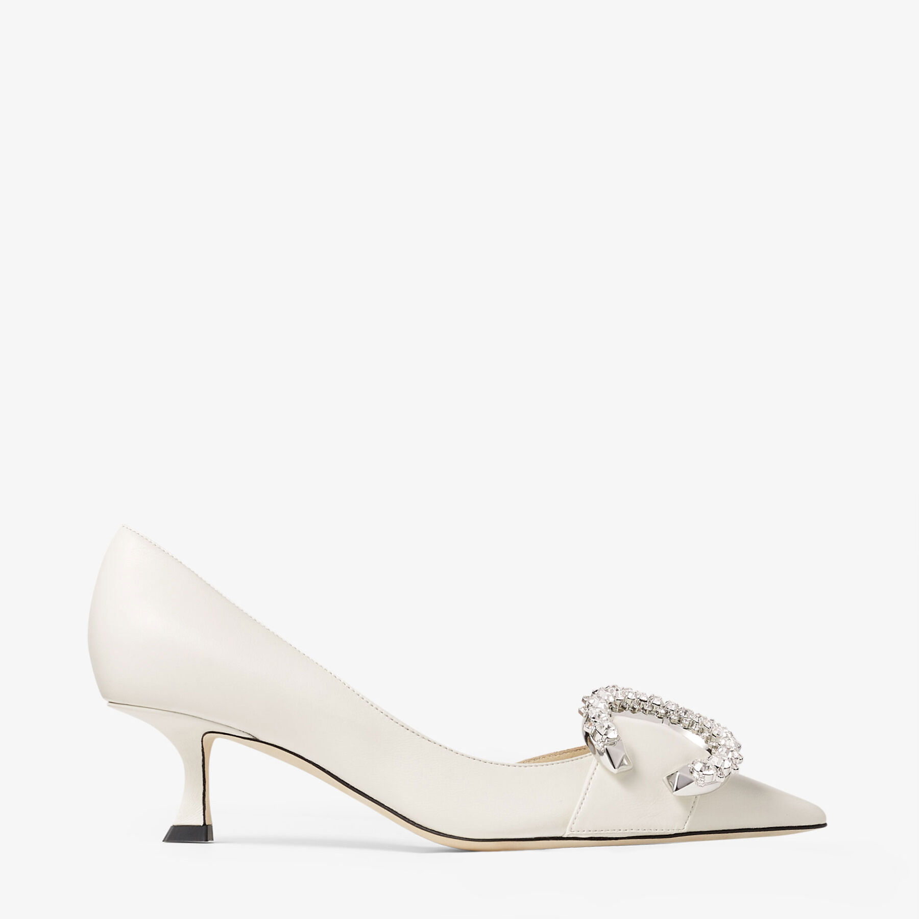 Melva Dorsay 50 | Latte Nappa Leather d'Orsay Pumps with Crystal Buckle ...