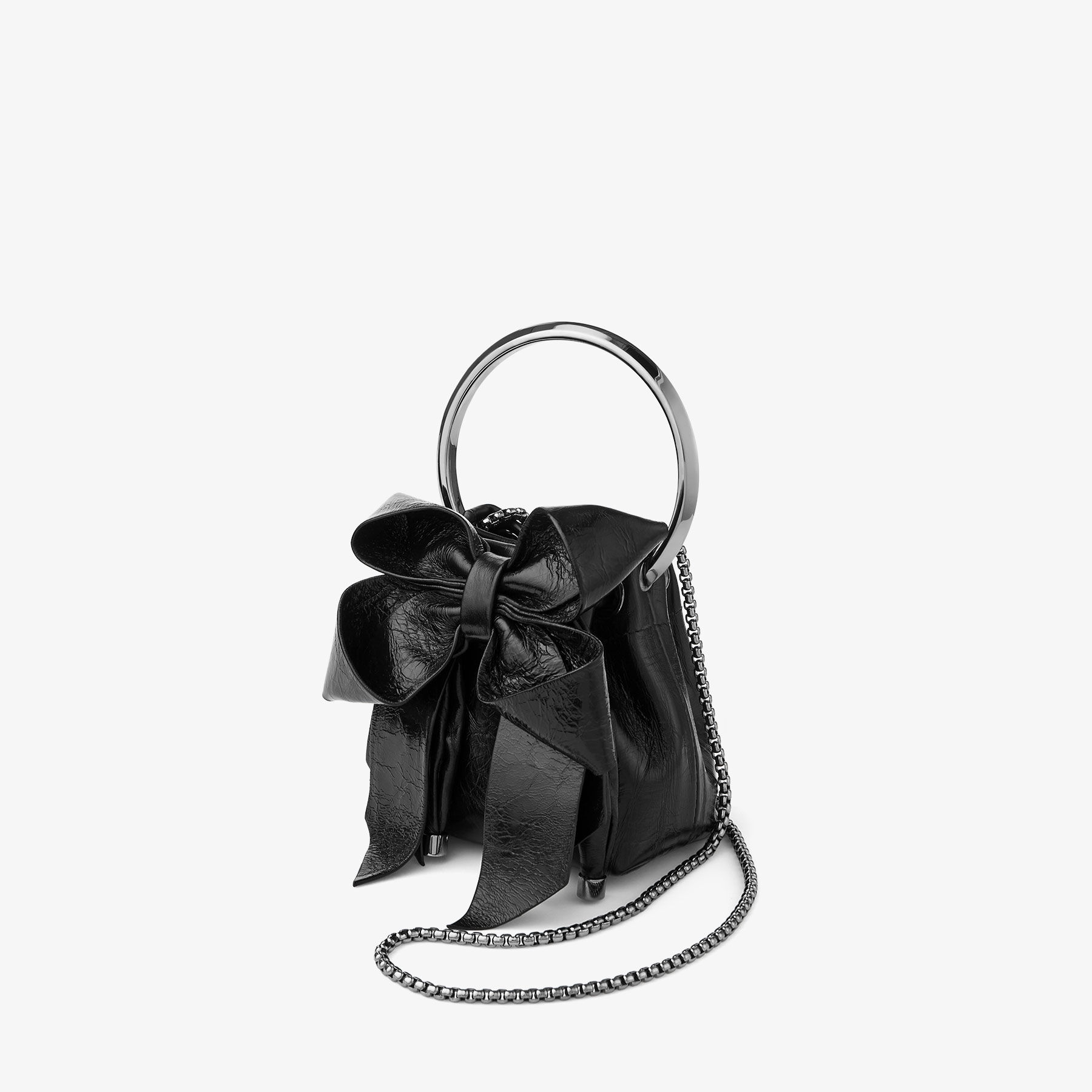 Micro Bon Bon | Black Vintage Metallic Leather Mini Bag | JIMMY CHOO US