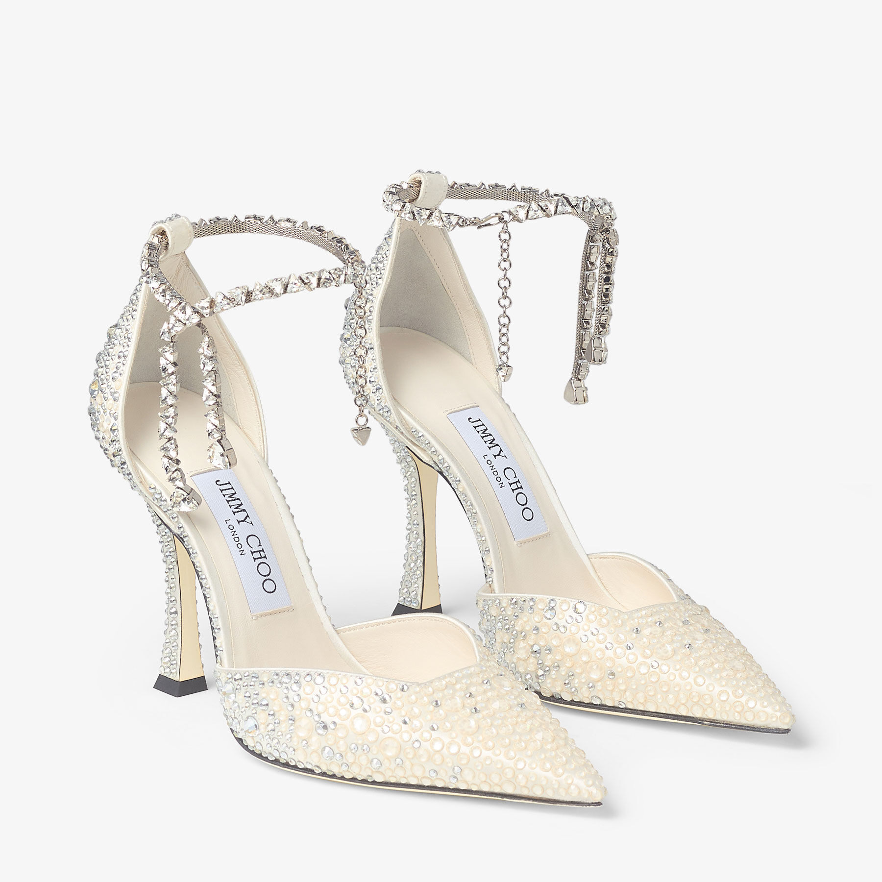 Stevie 100 | Ivory Satin Crystal Pumps | JIMMY CHOO