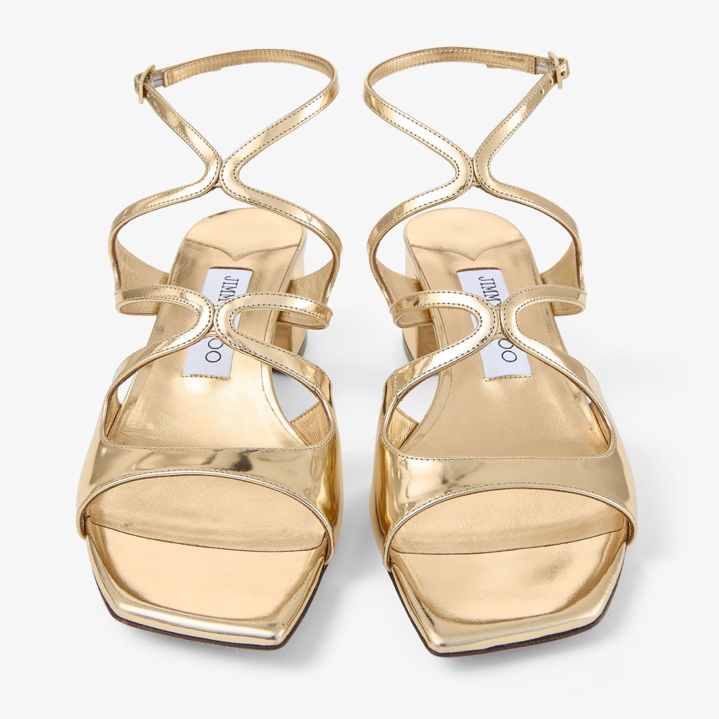 Azilia 45 | Gold Liquid Metal Leather Strappy Sandal | JIMMY CHOO
