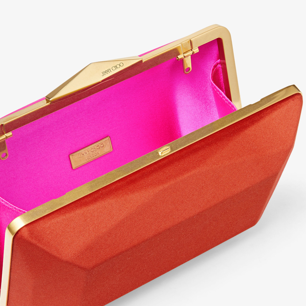 Diamond Box Clutch | Fuchsia and Paprika Satin Box Clutch Bag | JIMMY CHOO
