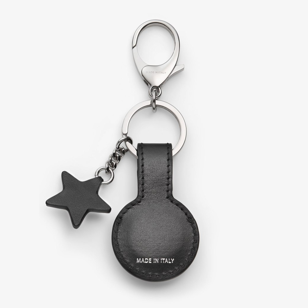 Airtag Charm |Black Calf Leather Airtag Charm with JC Emblem | JIMMY CHOO AU